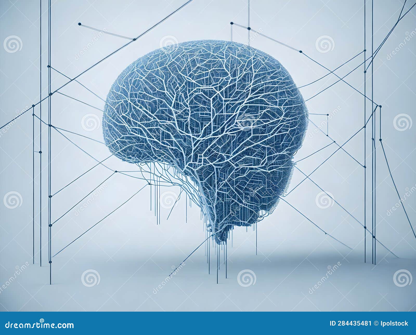 Stylized Abstract Modern Drawing of Human Brain with Wires and Cables ...
