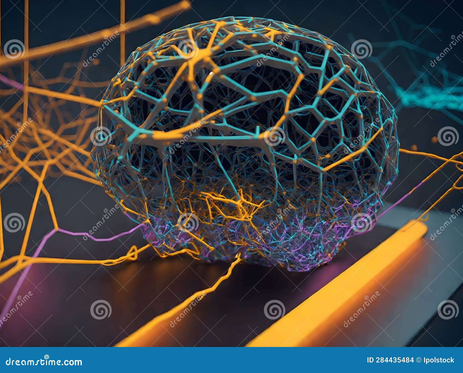 Stylized Abstract Modern Drawing of Human Brain with Wires and Cables ...