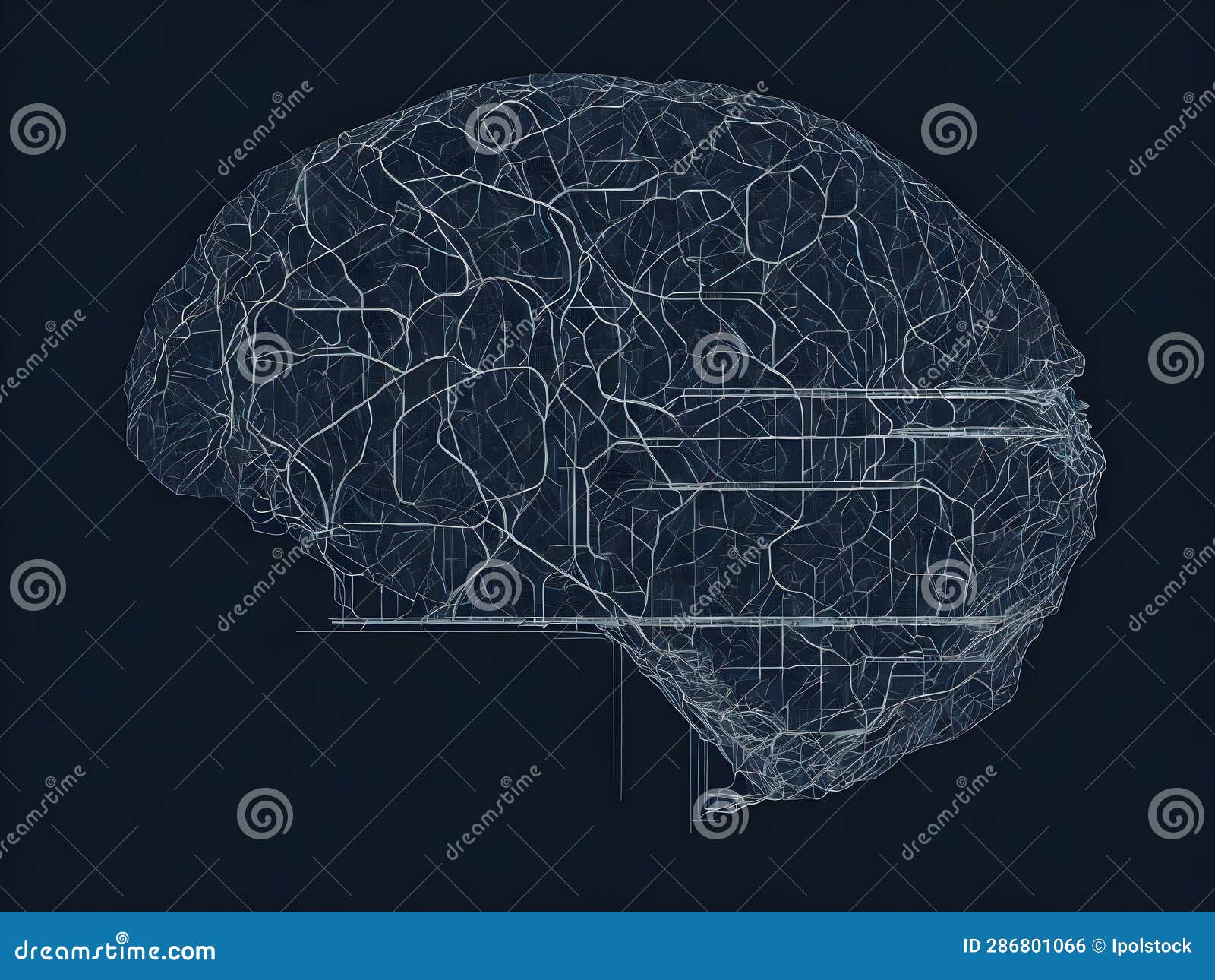 Stylized Abstract Modern Drawing of Human Brain with Wires and Cables ...