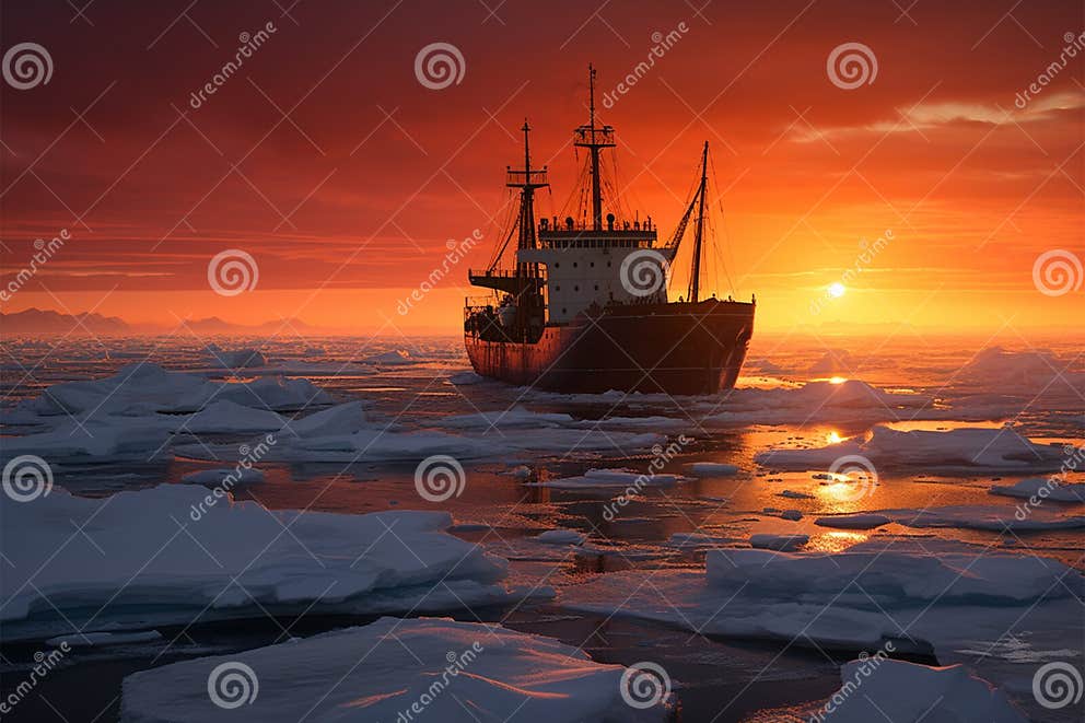 A Captivating Sunset Backdrop for an Arctic Icebreaking Expedition ...