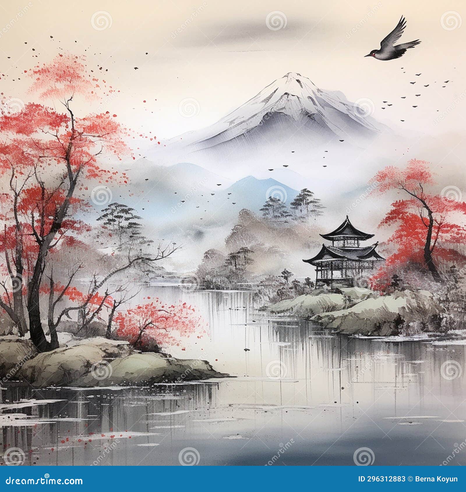 Captivating Tree Sumi-e Ink Painting Stock Illustration - Illustration ...