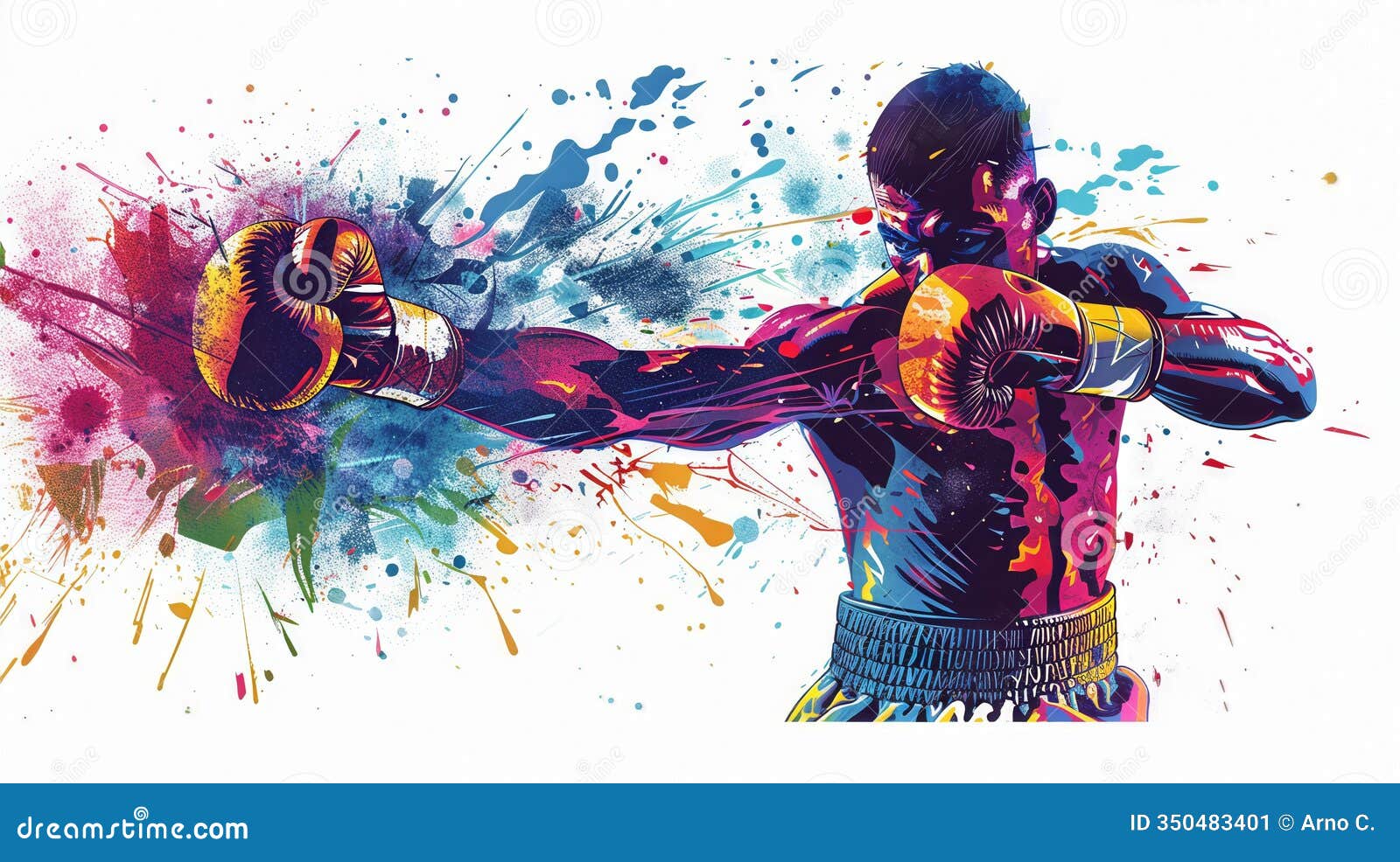 Dynamic Boxer Throwing Punch with Vibrant Color Splash Action Stock ...