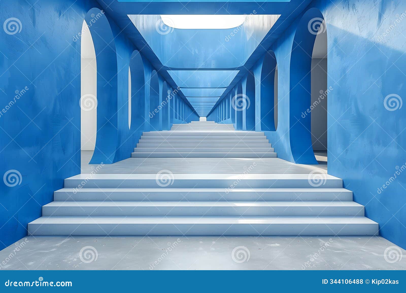 Futuristic Blue Architectural Corridor with Arched Design Generative AI ...