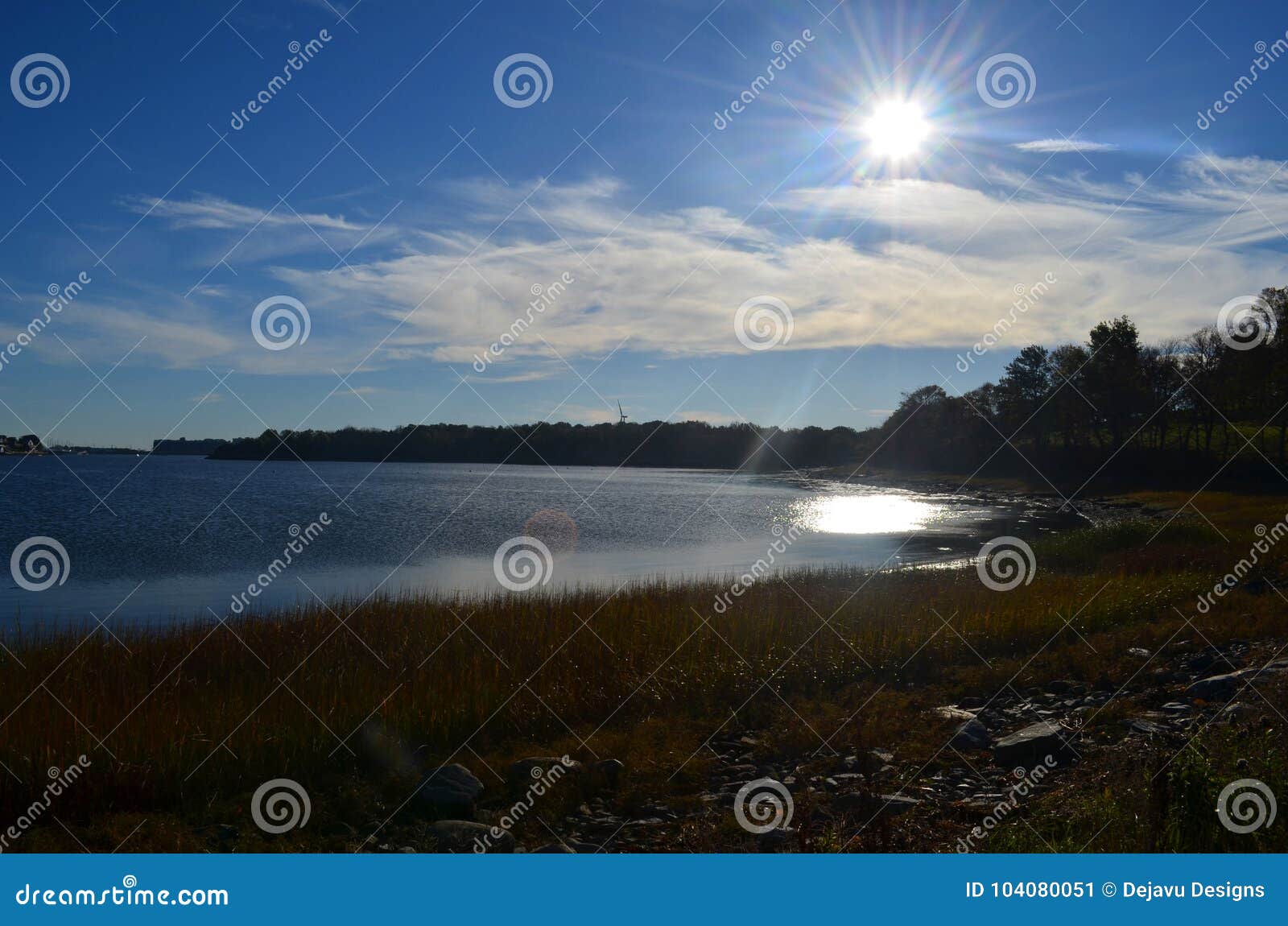 Captivating View of the Ocean and the Large Sun with Its Rays Stock ...