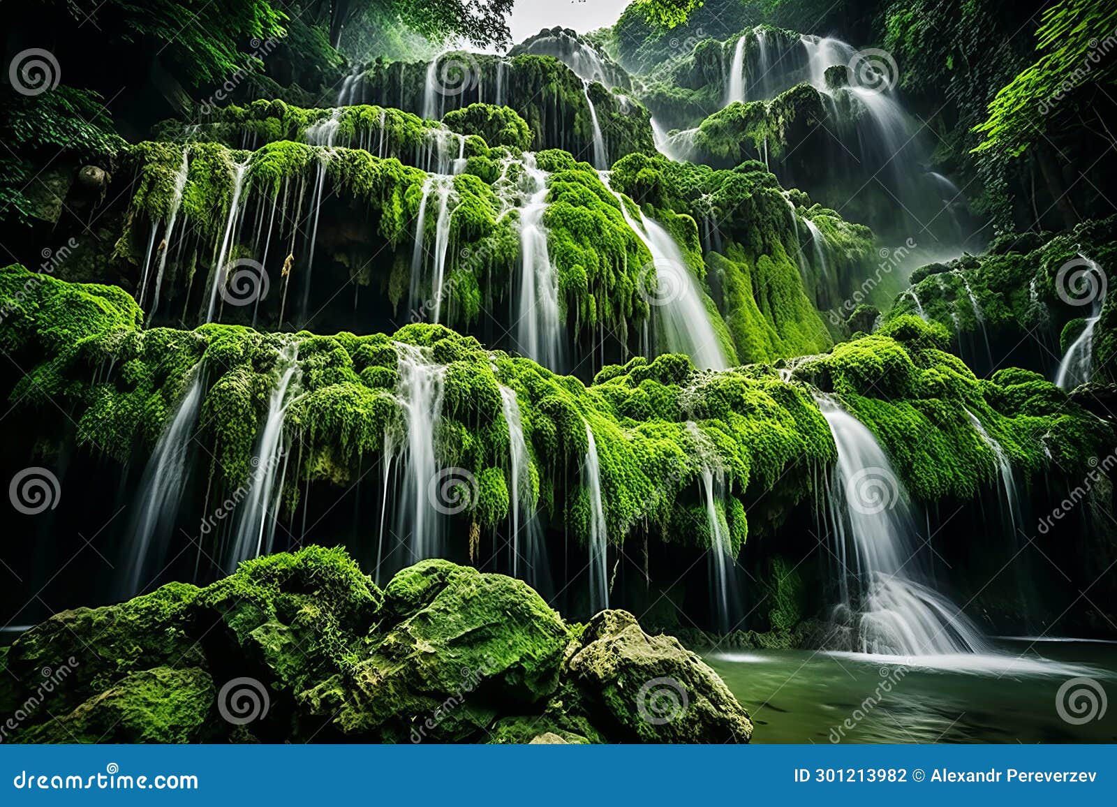 Captivating View. a Serene Cascade of Waterfall Engulfed by Vibrant ...
