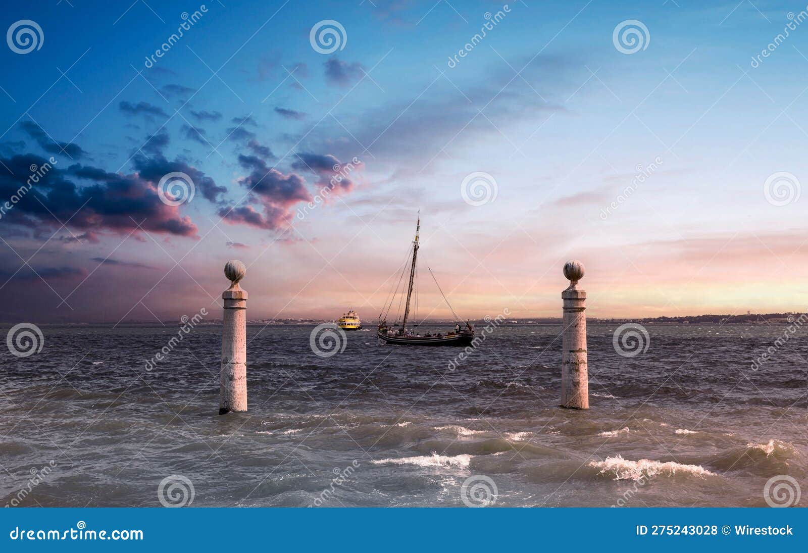 Captivating View of Two Ships Sailing Across the Vast Ocean, with Large ...