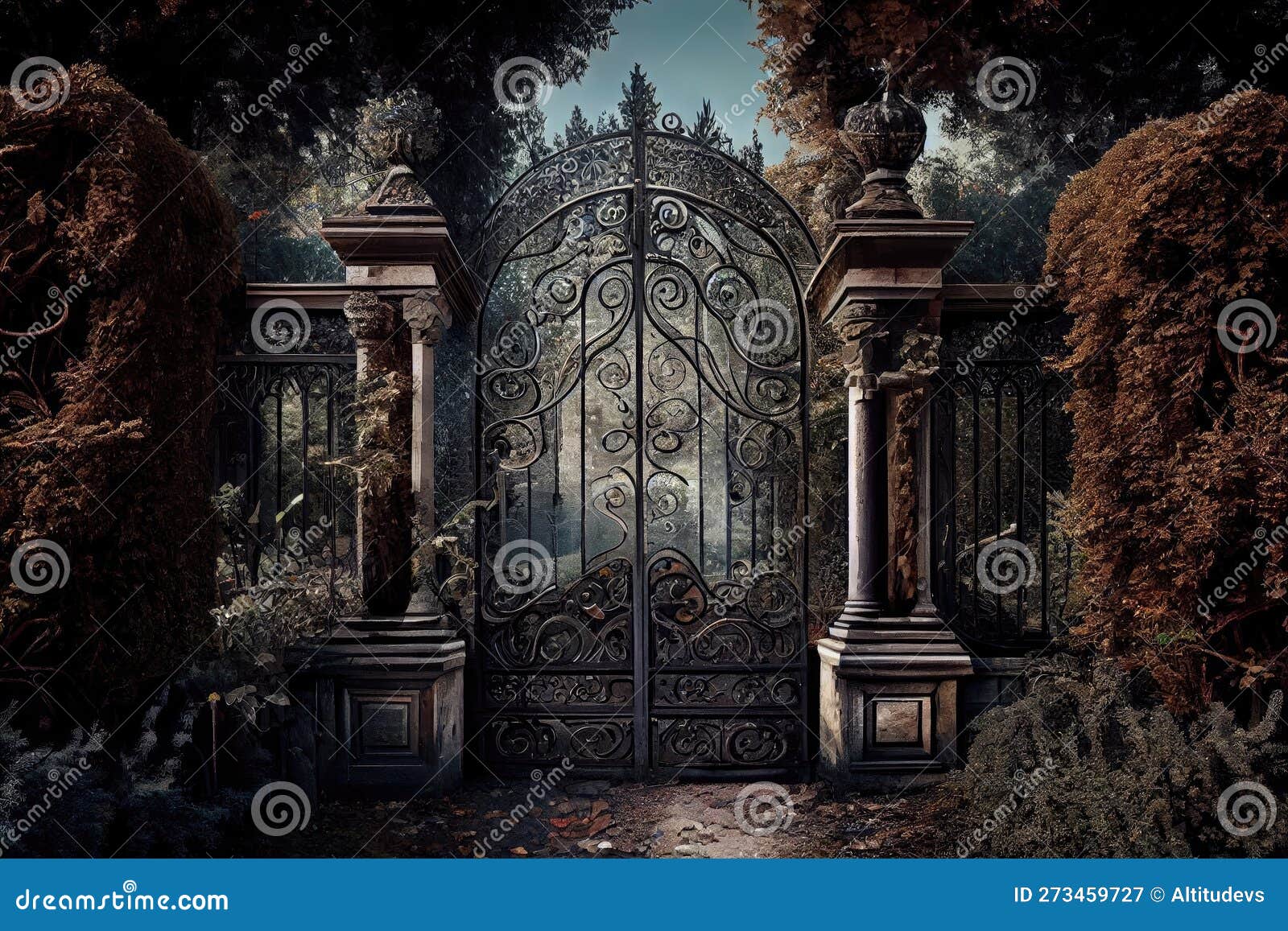 Captivating View of Weathered Iron Gates, Surrounded by Stunning ...