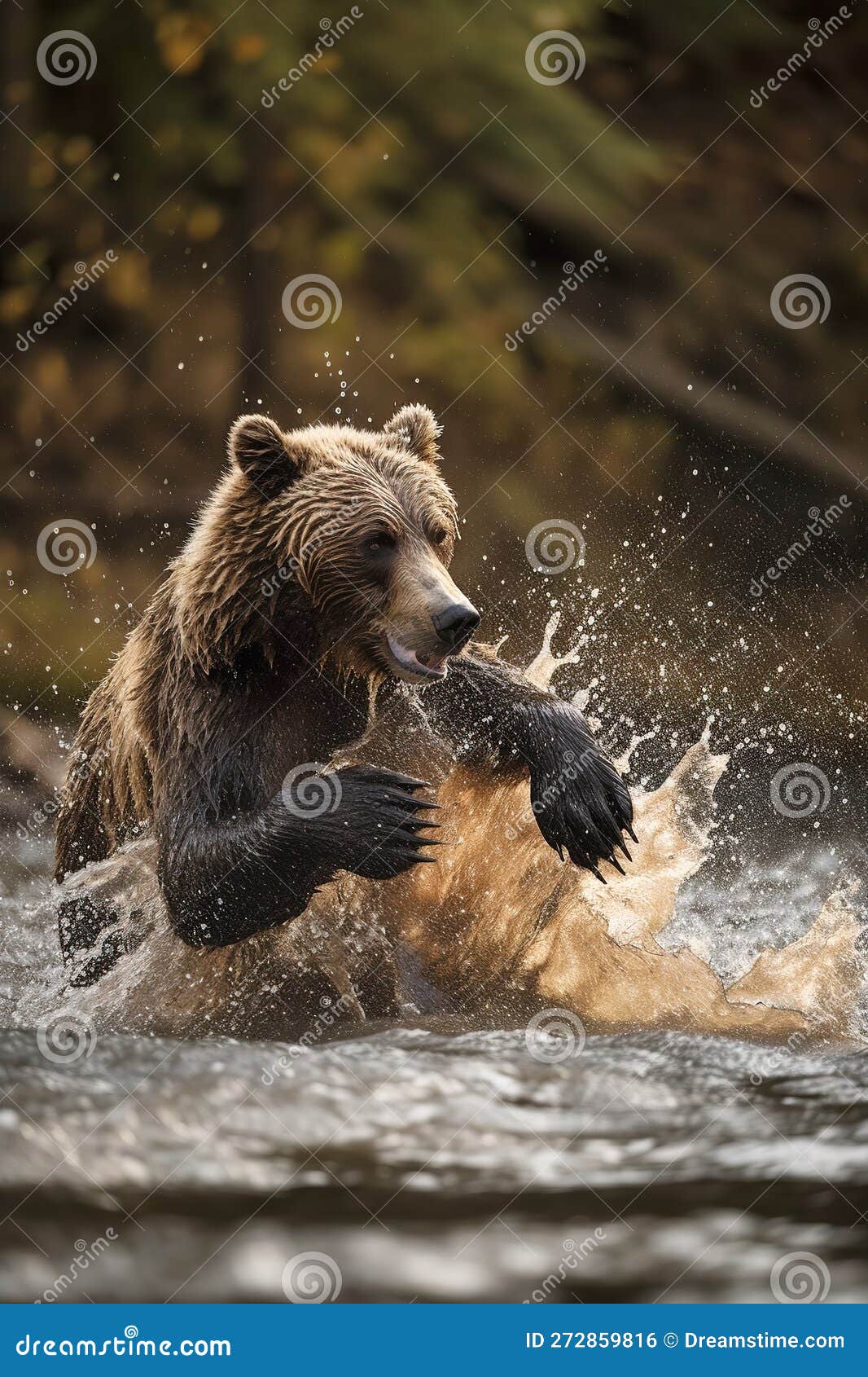 Bear Diving in Forest River - a Calming Nature Scene Stock Illustration ...