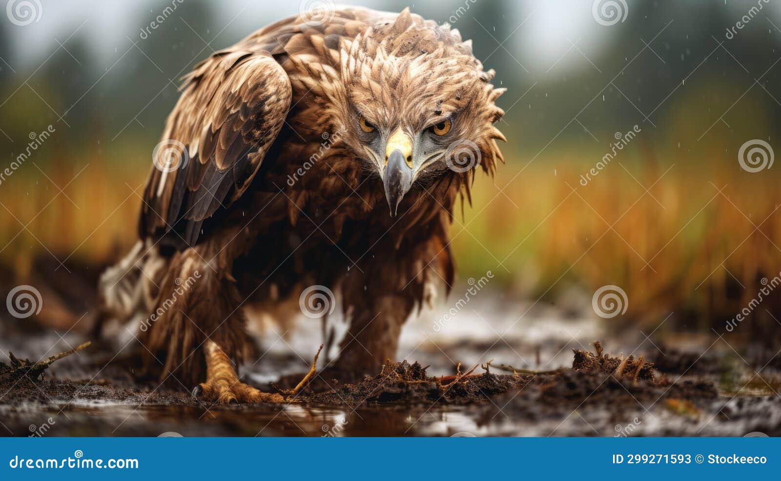 Captivating Visual Storytelling: a Brown Eagle Standing on Muddy Ground ...