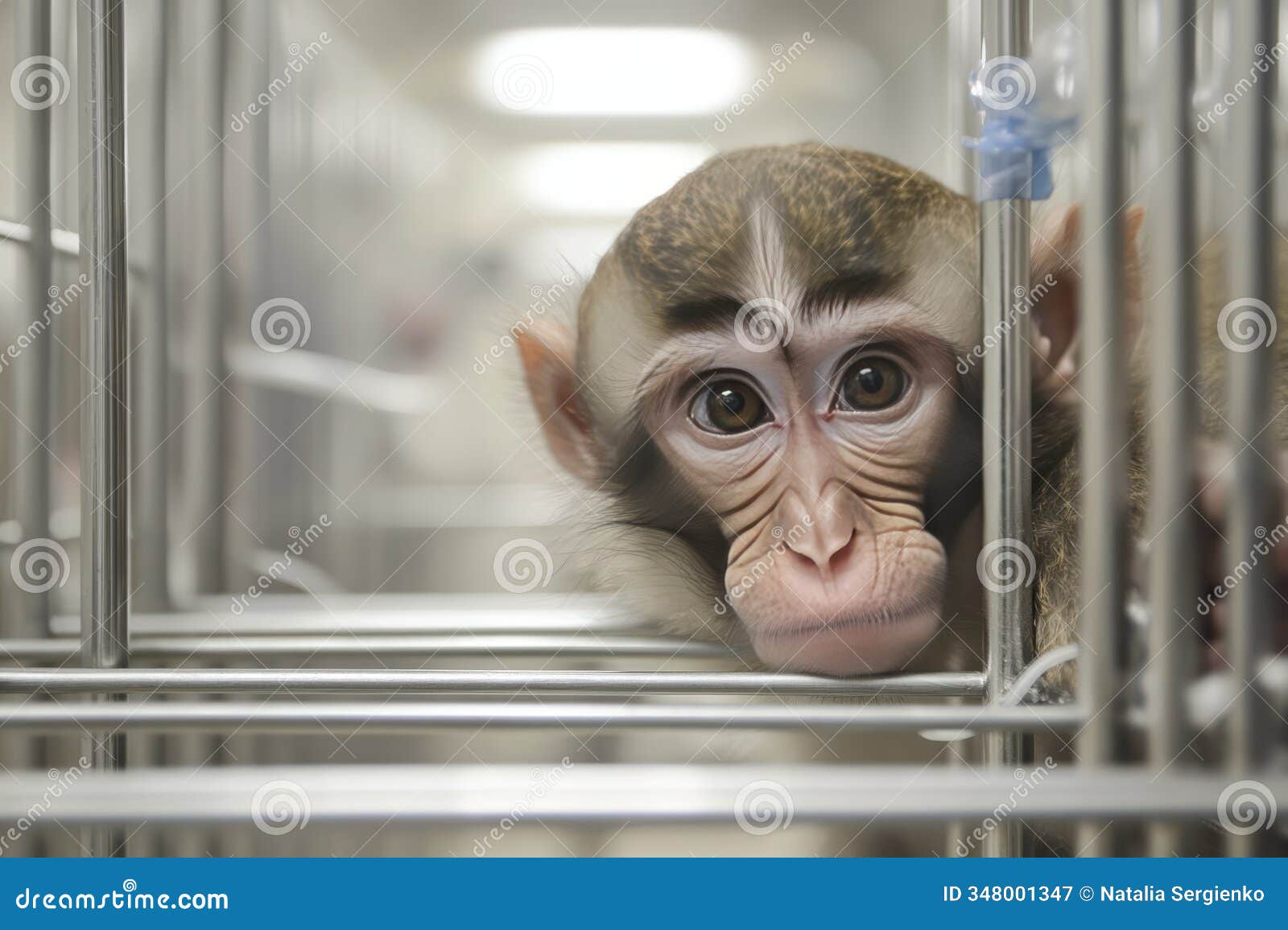 Captive Monkey Being Held in Laboratory Environment for Research ...