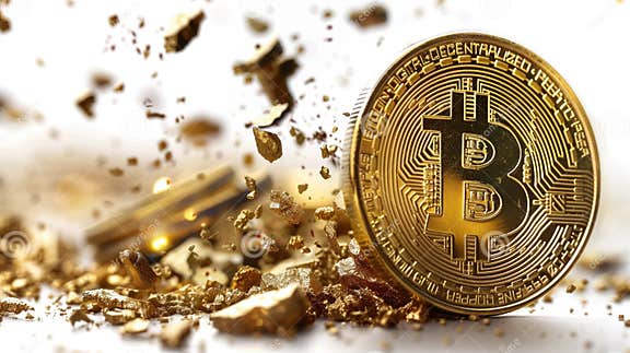 : Falling Bitcoin Isolated Action Element, Gold BTC Cryptocurrency ...