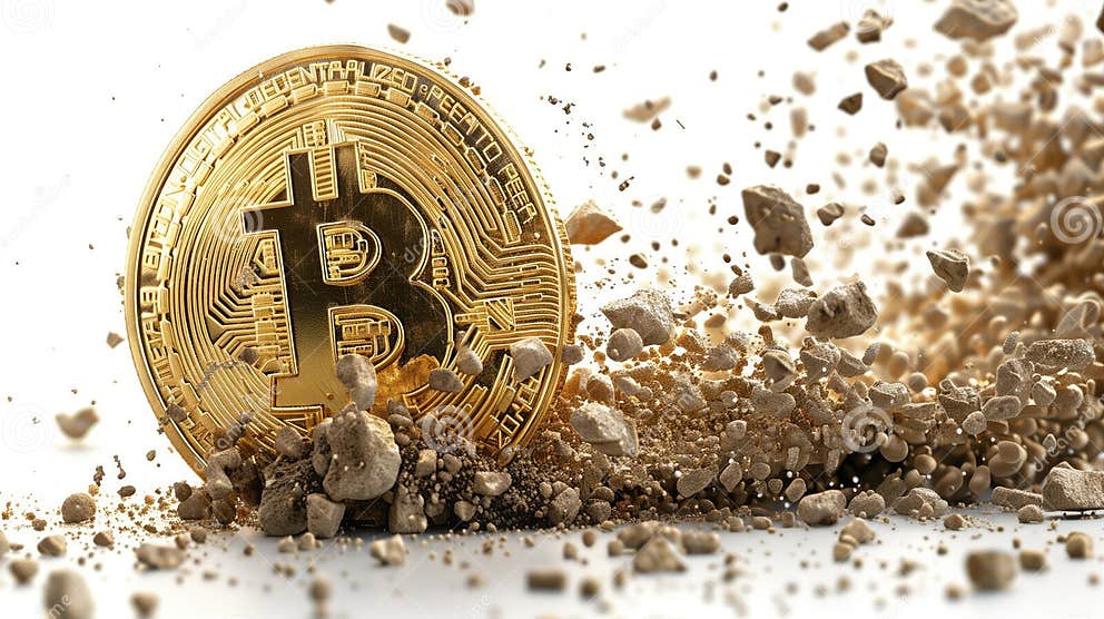: Falling Bitcoin Isolated Action Element, Gold BTC Cryptocurrency ...