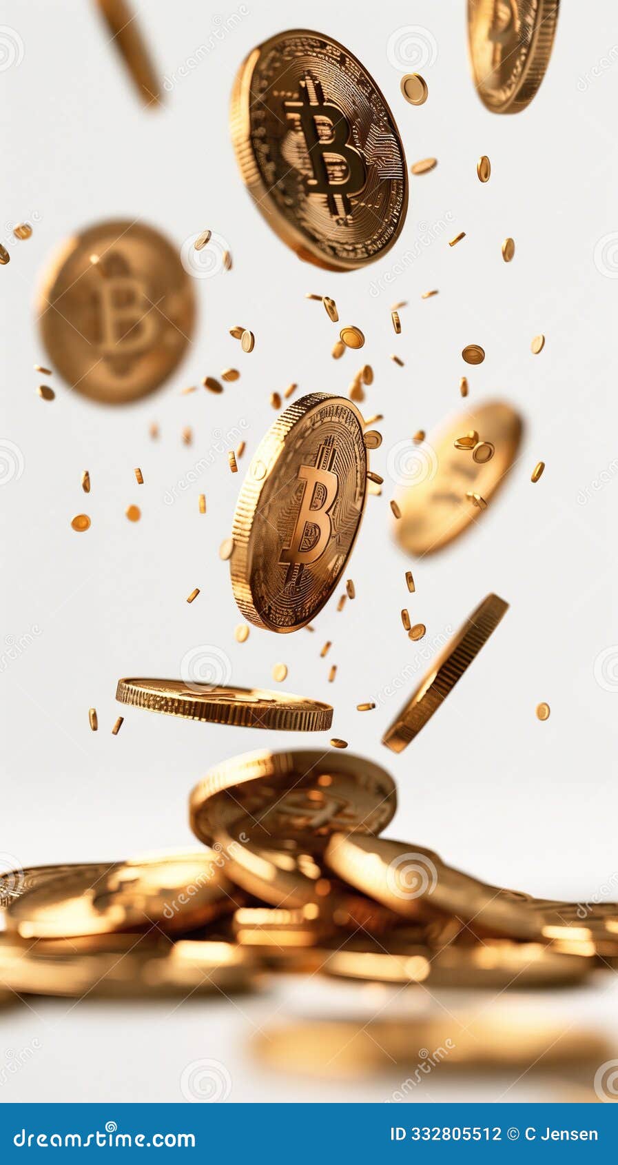 : Falling Bitcoin Isolated Action Element, Gold BTC Cryptocurrency ...