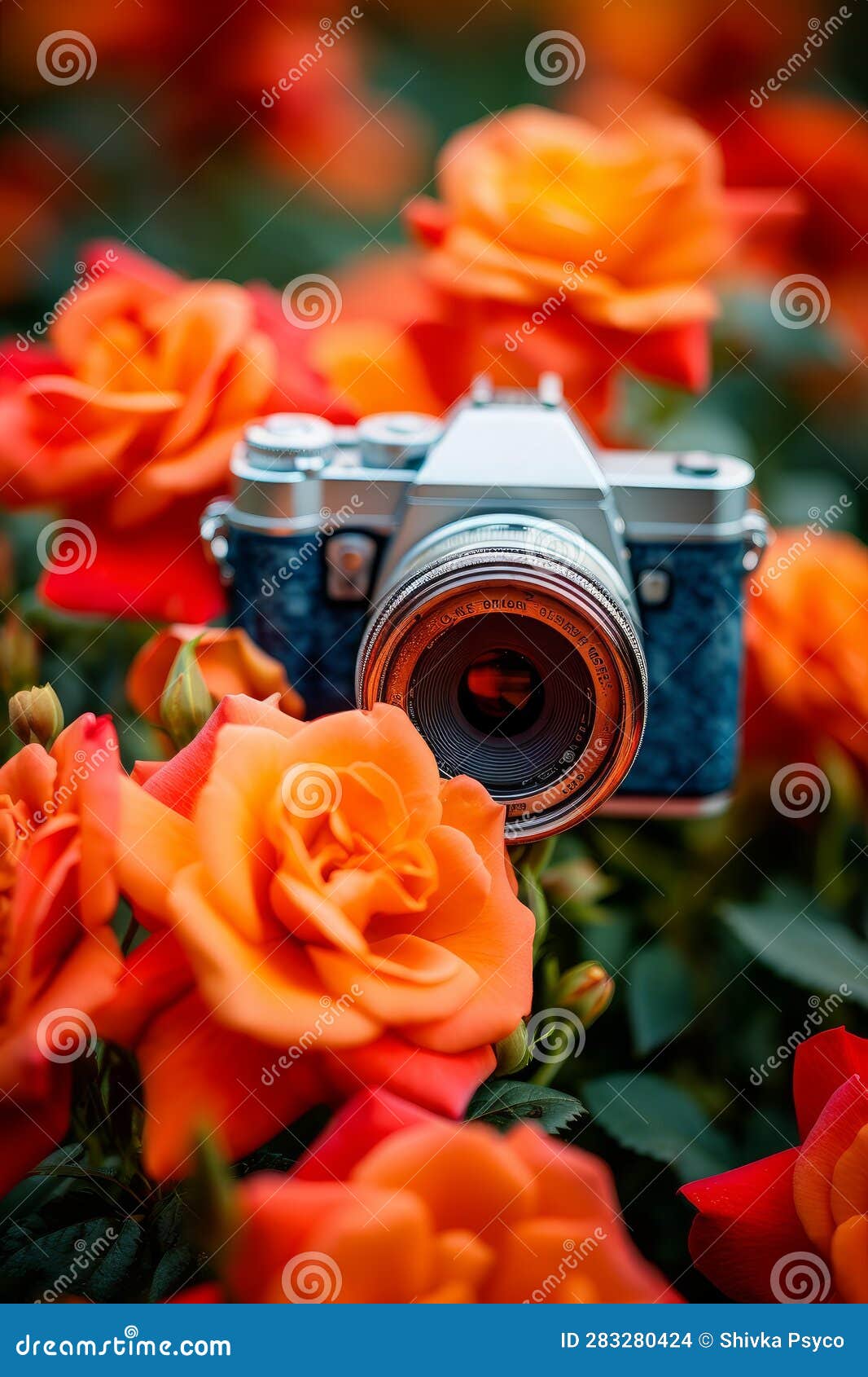 A Capture Image of Camera with Flowers Stock Illustration ...