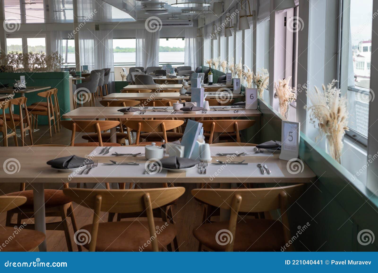 Capture The Interior View Of The Restaurant At The Cruise Ship. Row Of ...