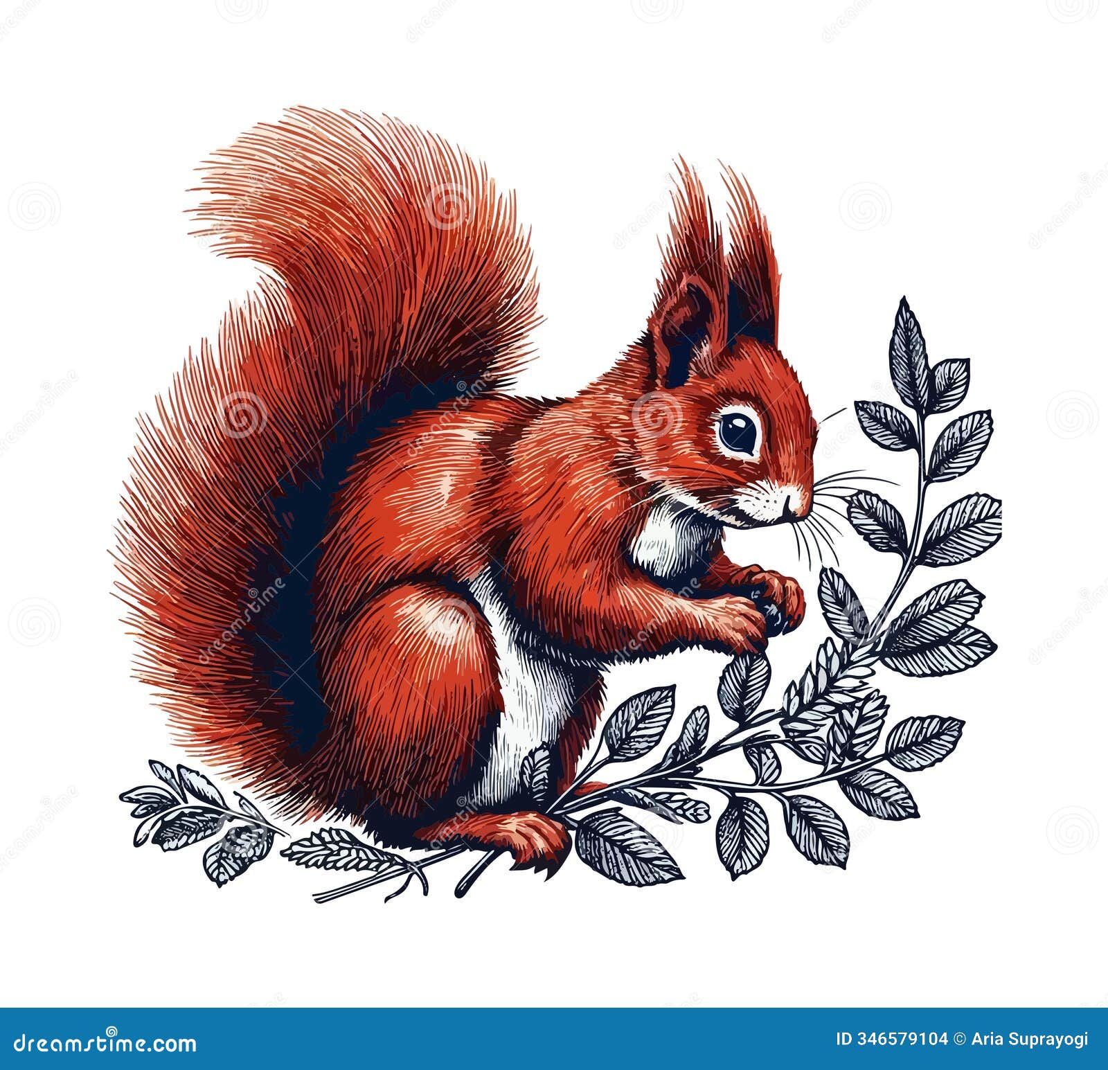 Red Squirrel Hand Drawn Vintage Vector Stock Illustration ...