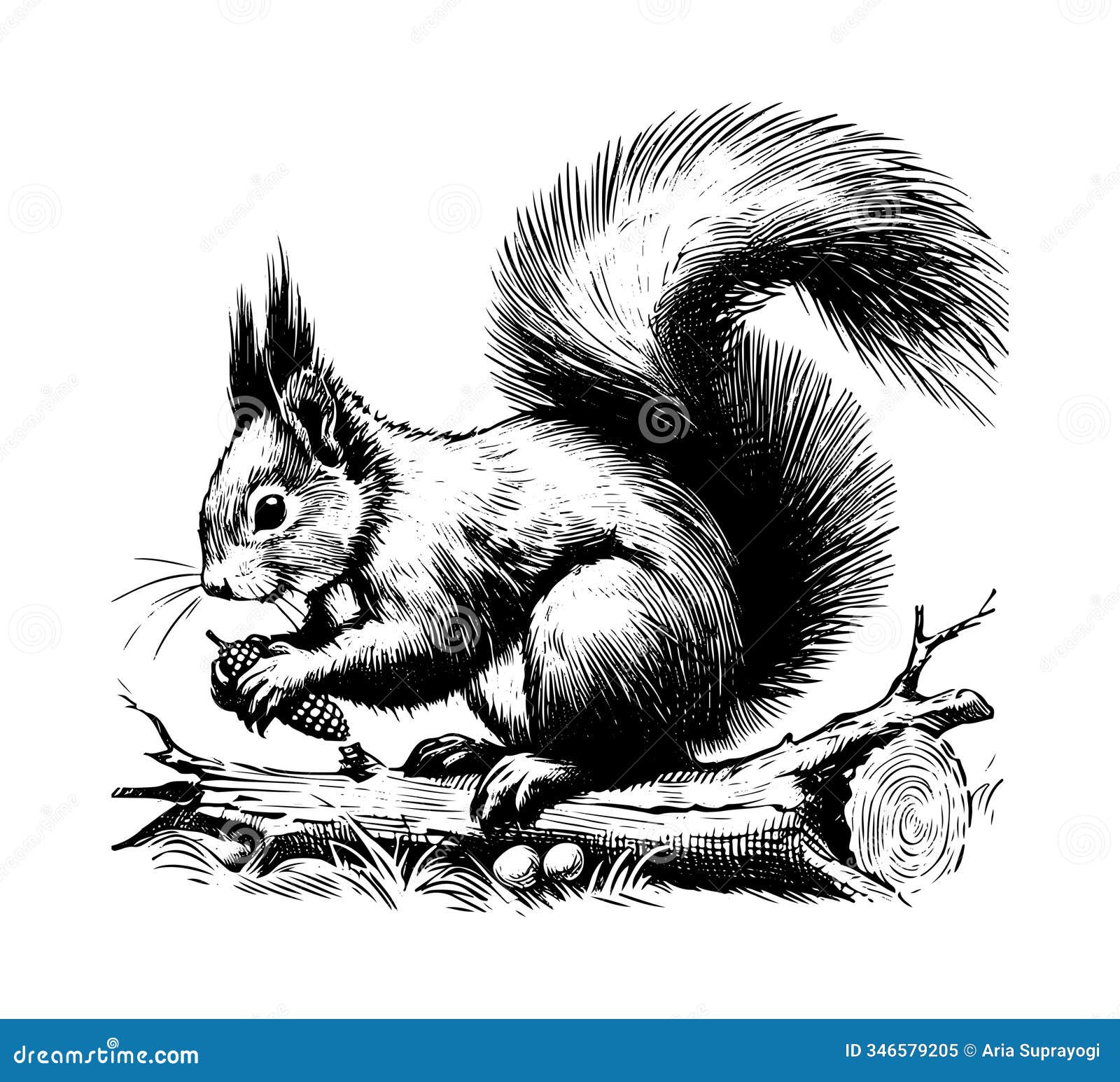 Red Squirrel Hand Drawn Vintage Vector Stock Illustration ...