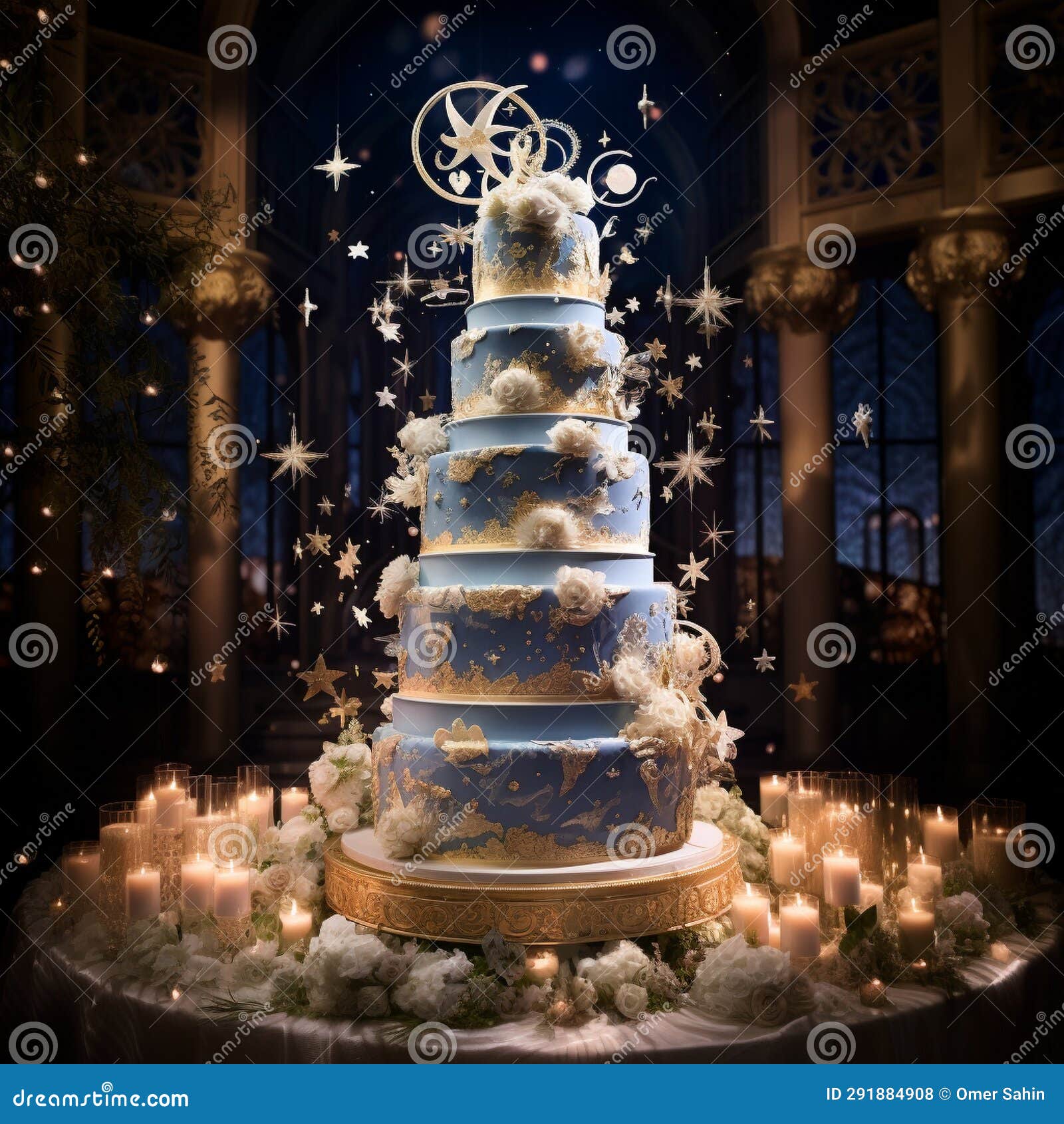 Celestial Symphony: a Starry and Dreamy Multi-tiered Wedding Cake Stock Photo - Image of motifs ...
