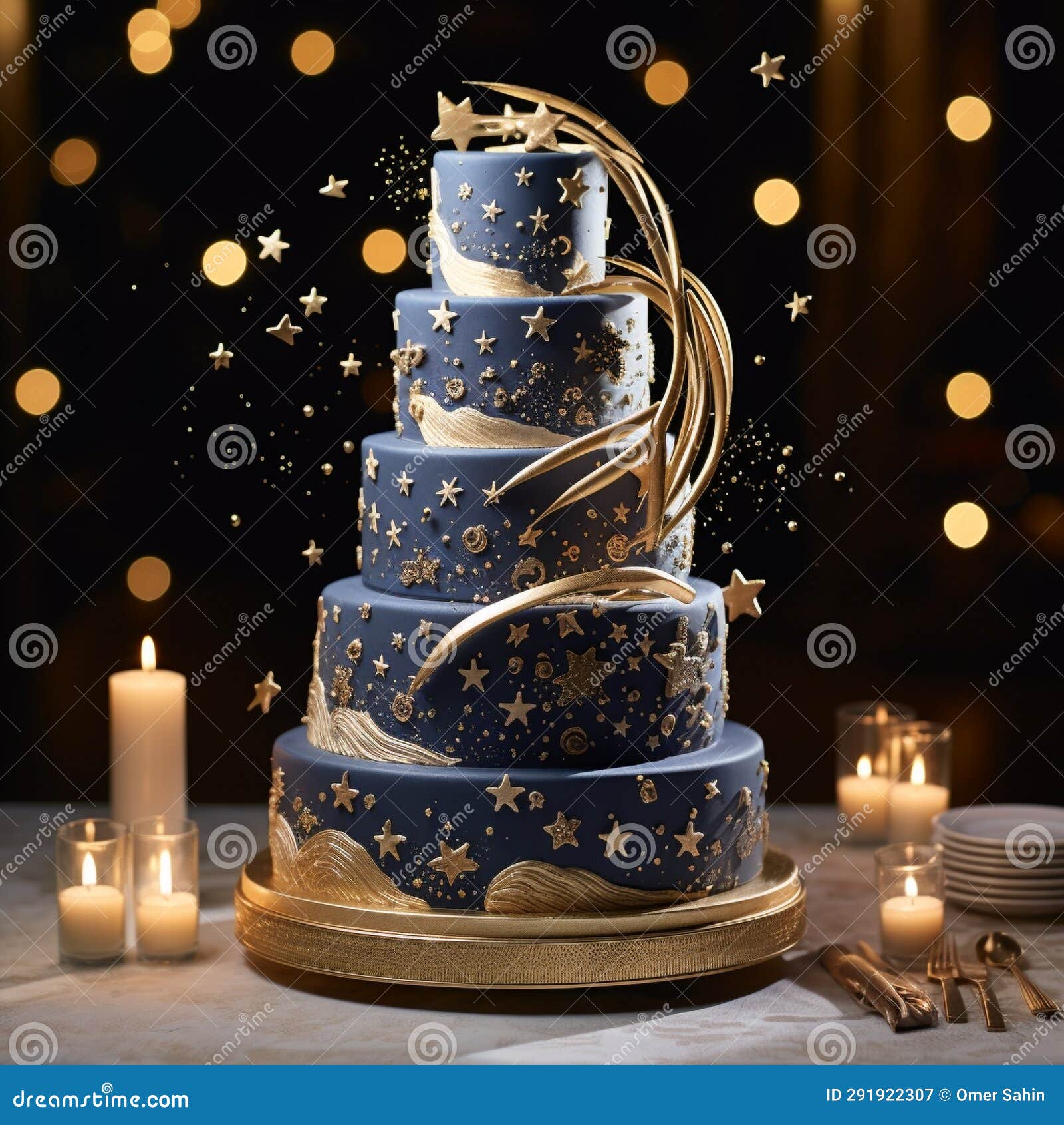 Celestial Symphony: a Starry and Dreamy Multi-tiered Wedding Cake Stock Image - Image of making ...