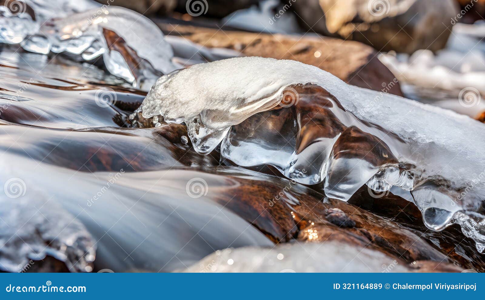 Capture the Melting Ice in a Mountain Stream, with Water Flowing Around ...