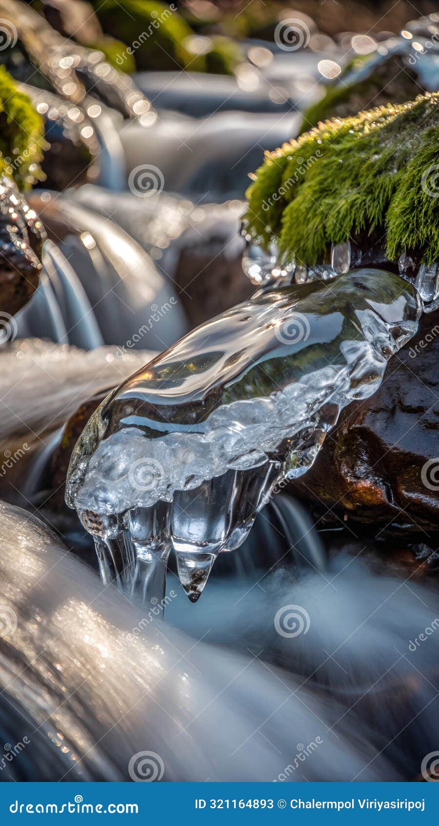 Capture the Melting Ice in a Mountain Stream, with Water Flowing Around ...