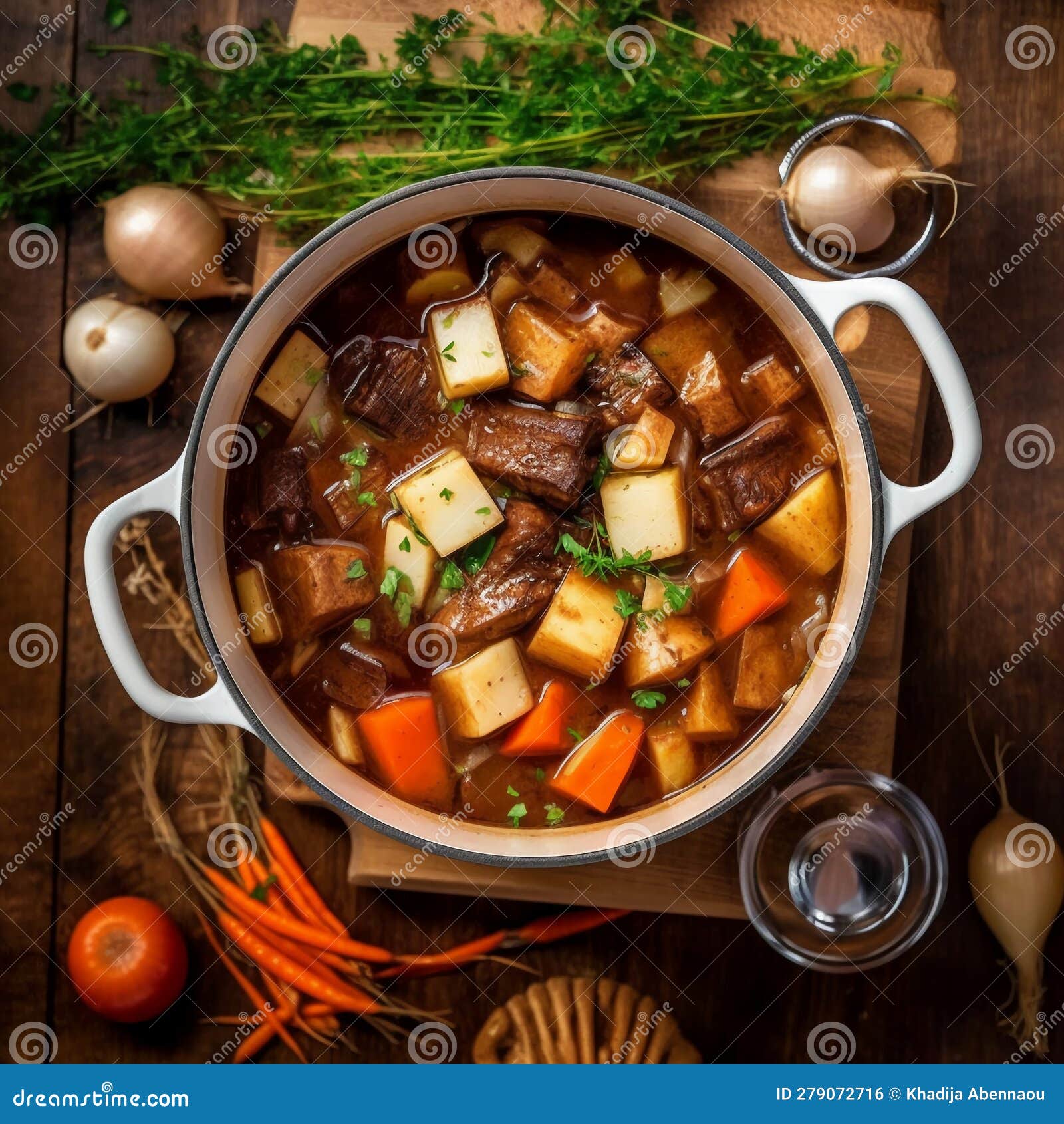 A Hearty Beef Stew Simmering in a Pot Stock Illustration - Illustration ...