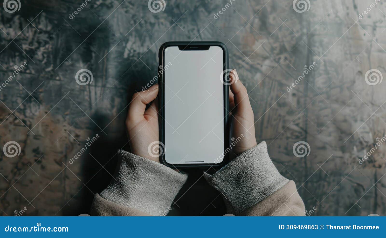 A Top View of a Hand Using a Phone with a White Screen, Perfect for ...