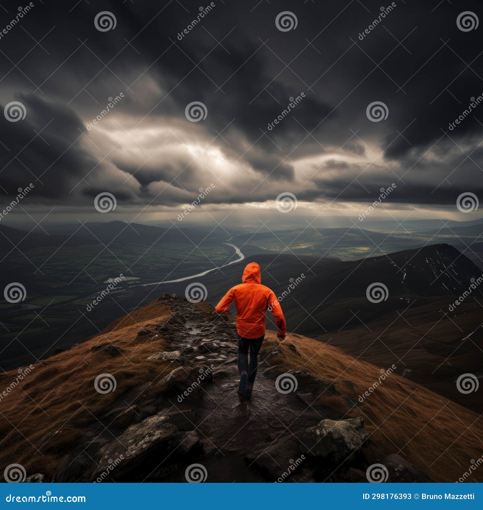 Against the Elements: Lone Runner Confronts Storm on Mountain Summit ...