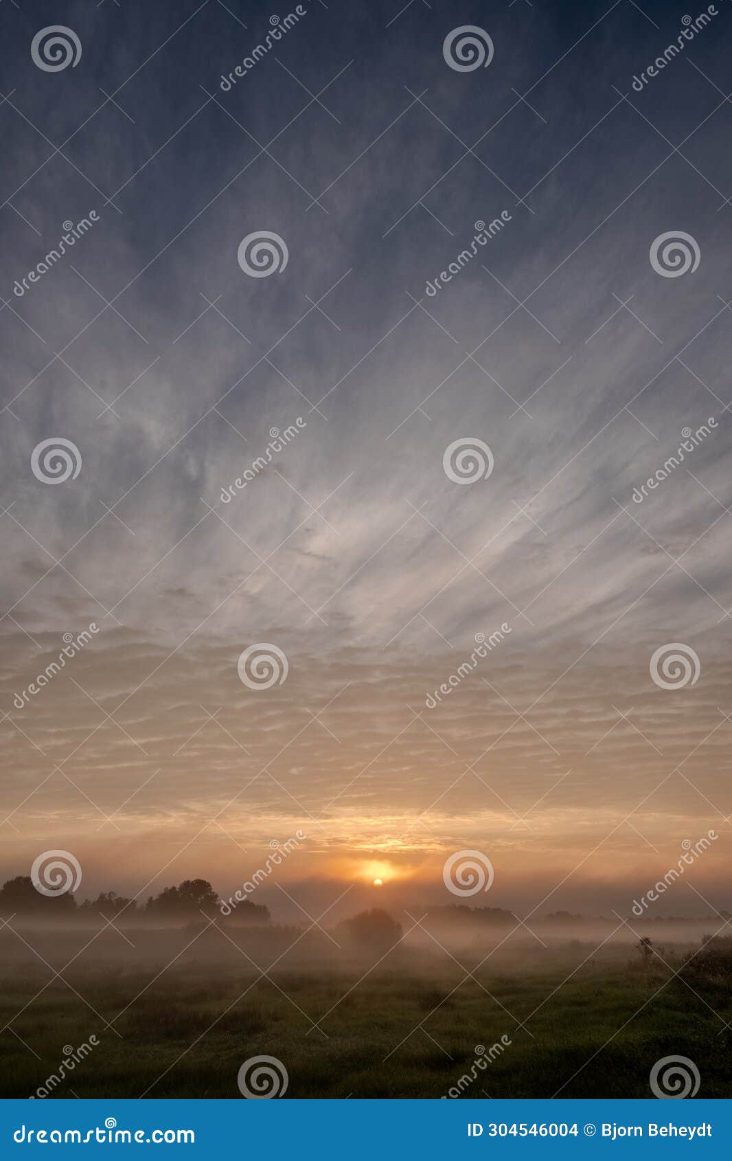Celestial Dawn Over Mist-Covered Meadows Stock Photo - Image of ...