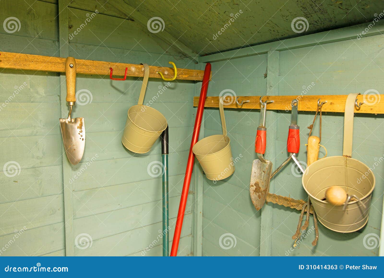 Hanging Rail, Inside the Garden Tool Shed. Stock Image - Image of wall ...