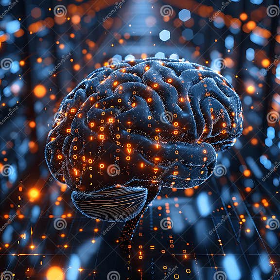 Binary-coded AI Brain, Neural Network Art. Stock Illustration ...