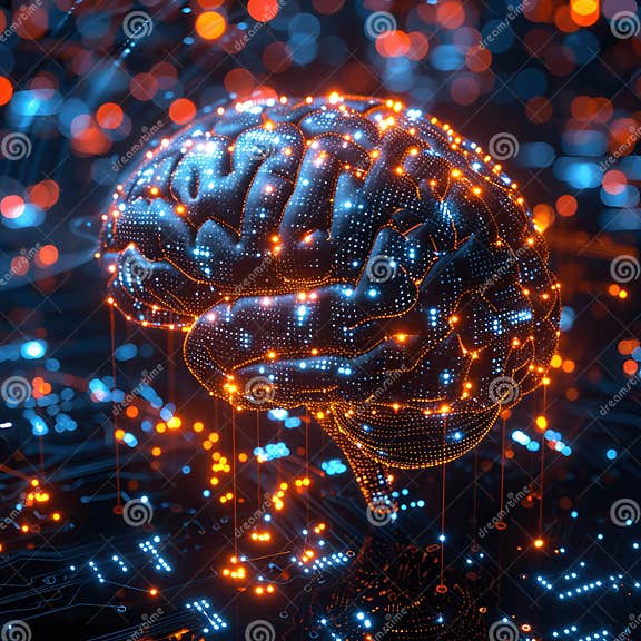 AI Cognition, Neural Networks in Binary Mesh. Stock Illustration - Illustration of canvas ...