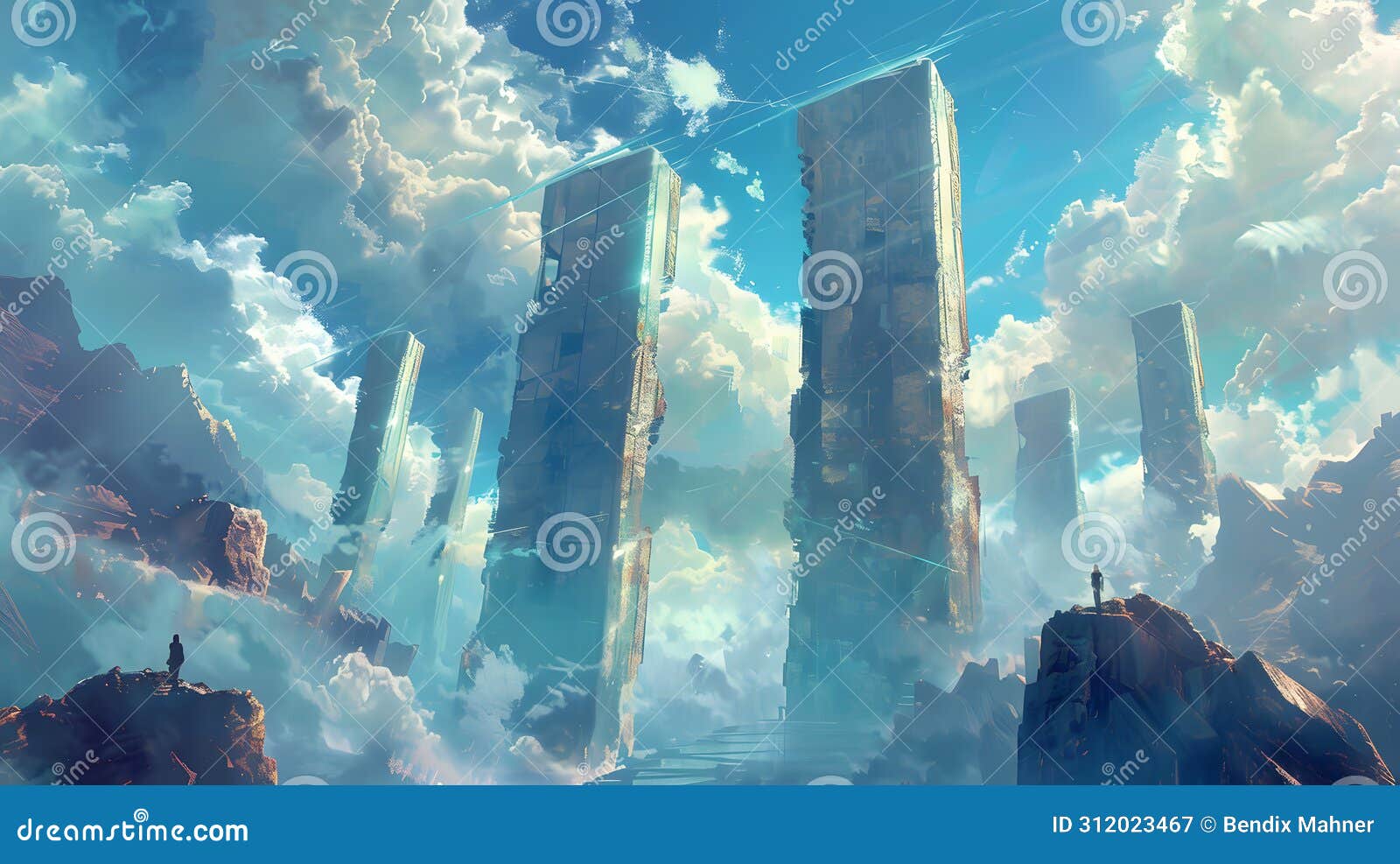 Monolithic Structures Rise from Abstract Background in Serene Harmony ...