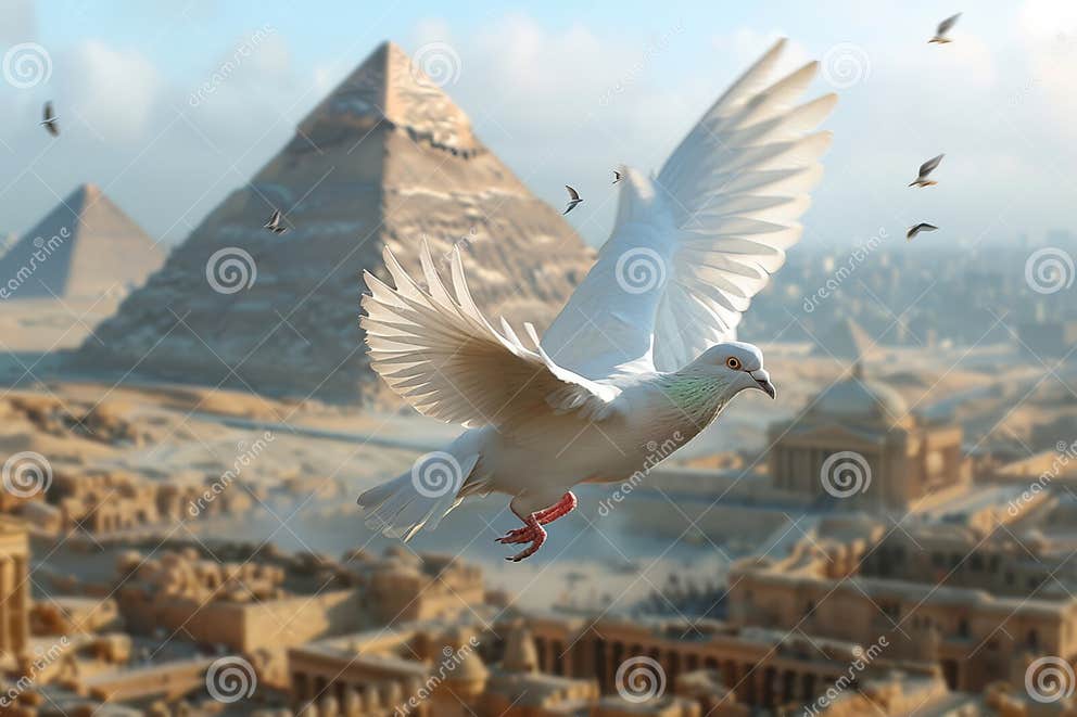 Capturing a Pigeon Over Historic Egypt at Spring Stock Illustration ...