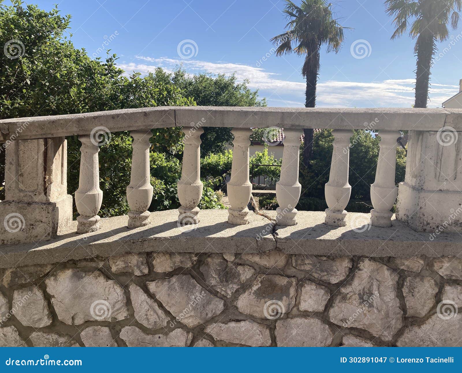 Ancient Stone Railing in a Villa with a View of the Sea in the ...