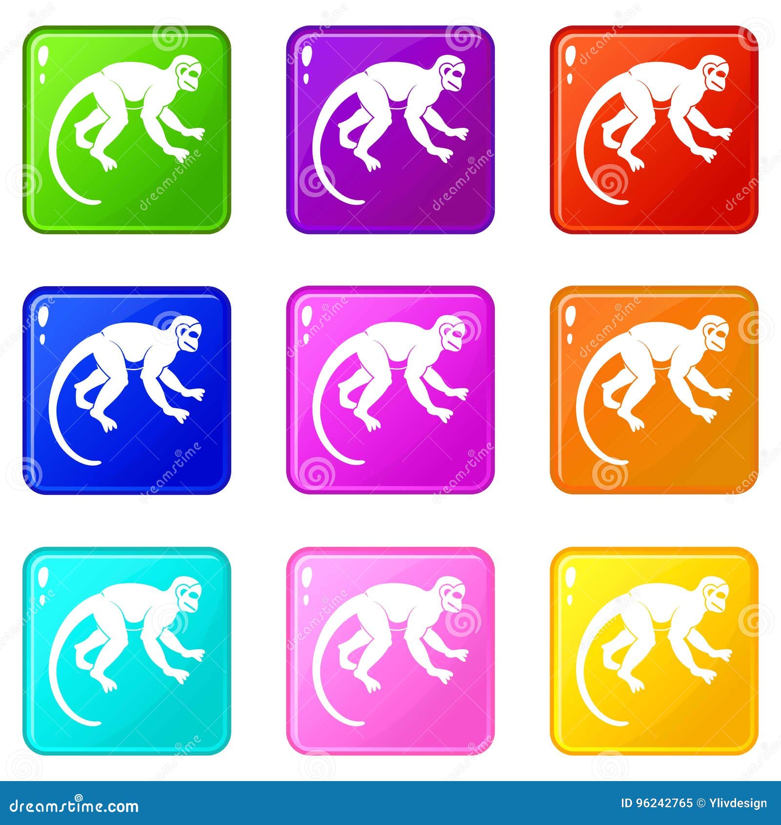 Capuchin Monkey Icons 9 Set Stock Vector - Illustration of element ...