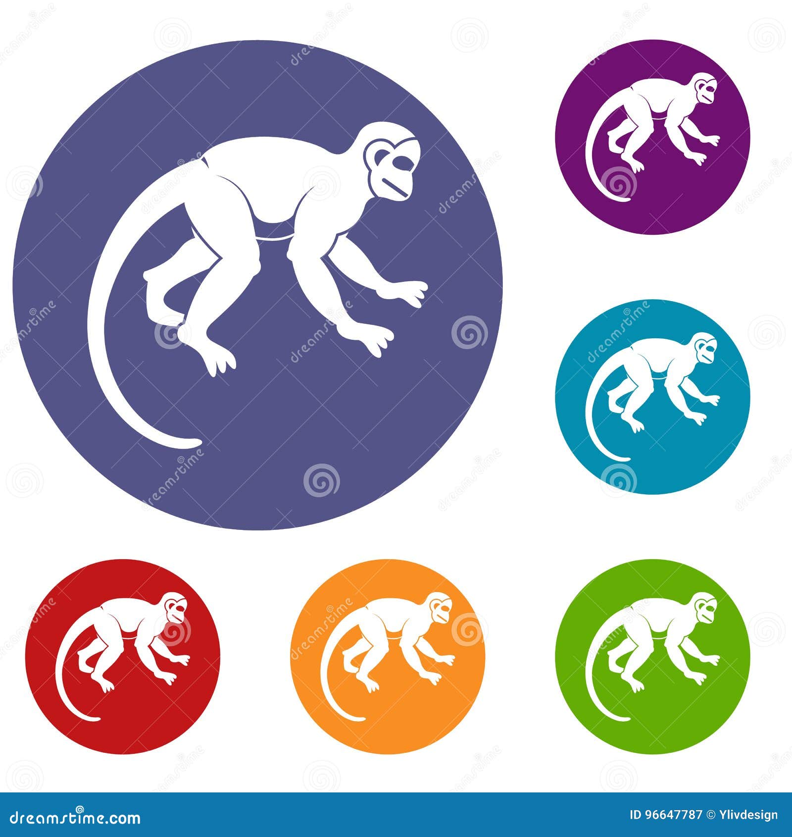 Capuchin monkey icons set stock vector. Illustration of circle - 96647787