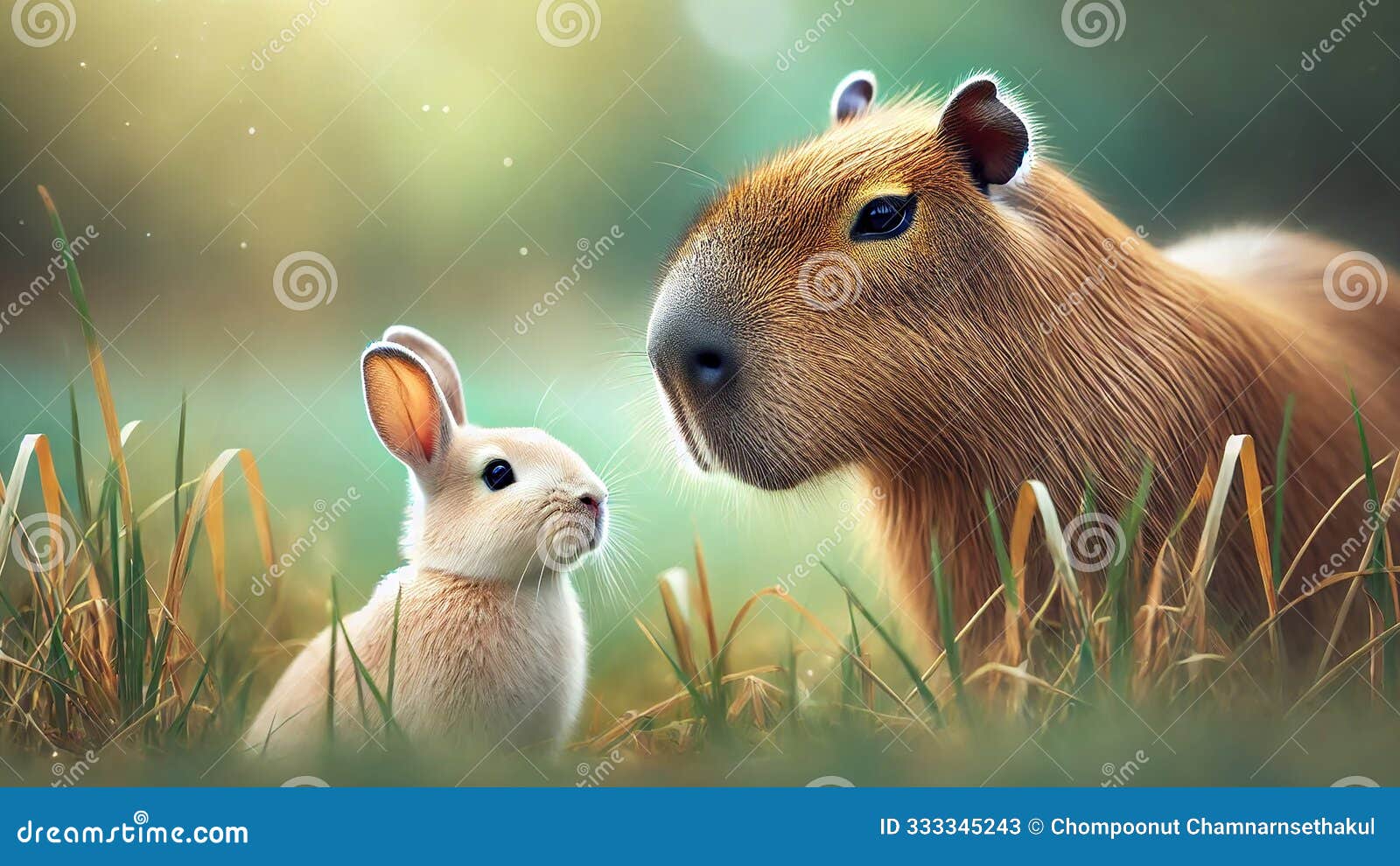 Capybara As it Interacts with a Curious Rabbit Stock Illustration ...