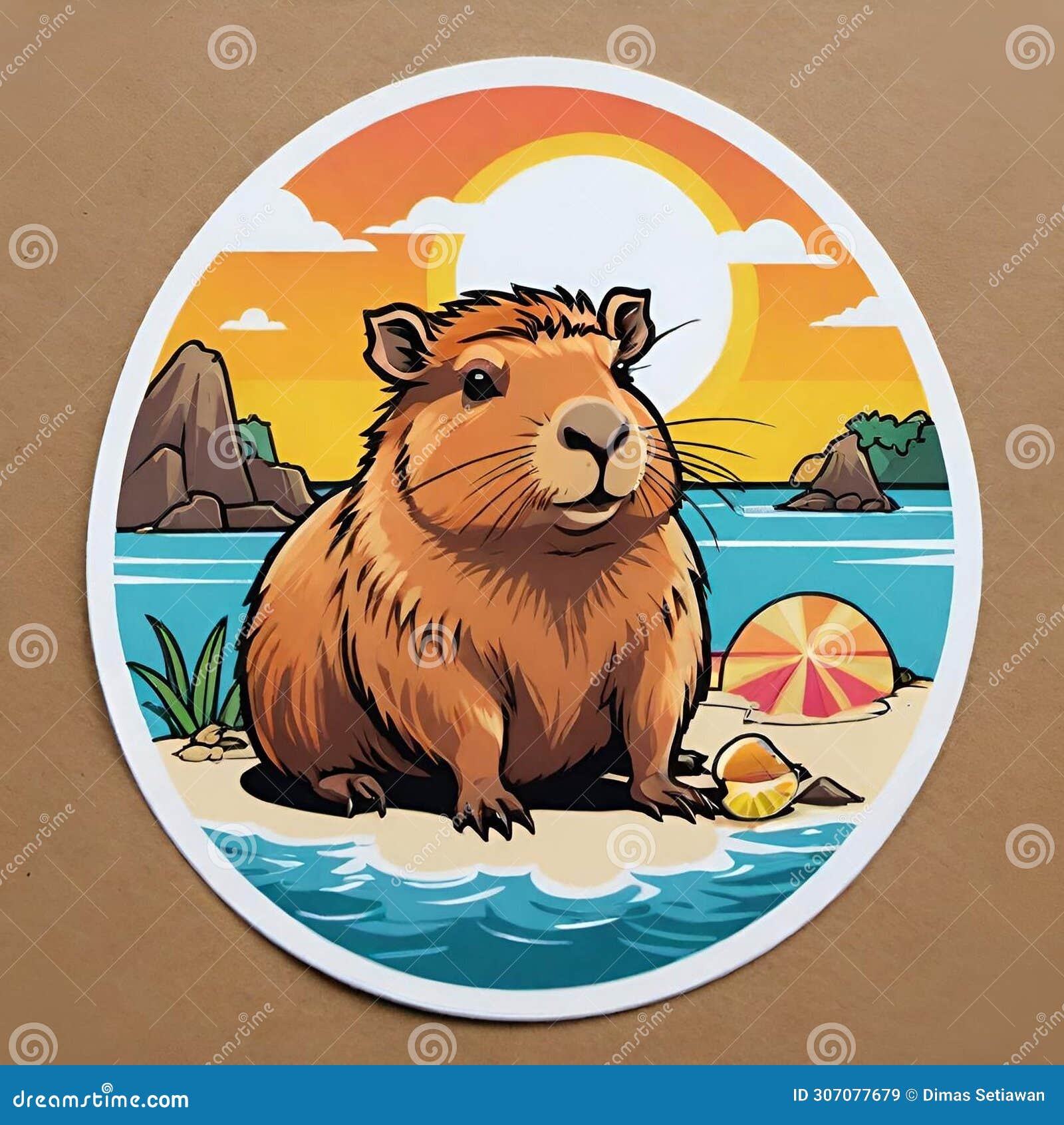 Capybara at Beach Relax Ocean and Sun Stock Image - Image of relax ...