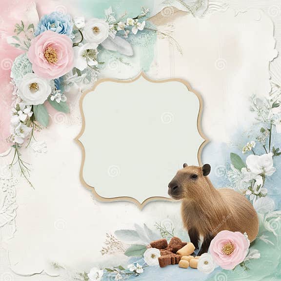 Whimsical Capybara Haven: a Serene Scrapbook Background Stock ...