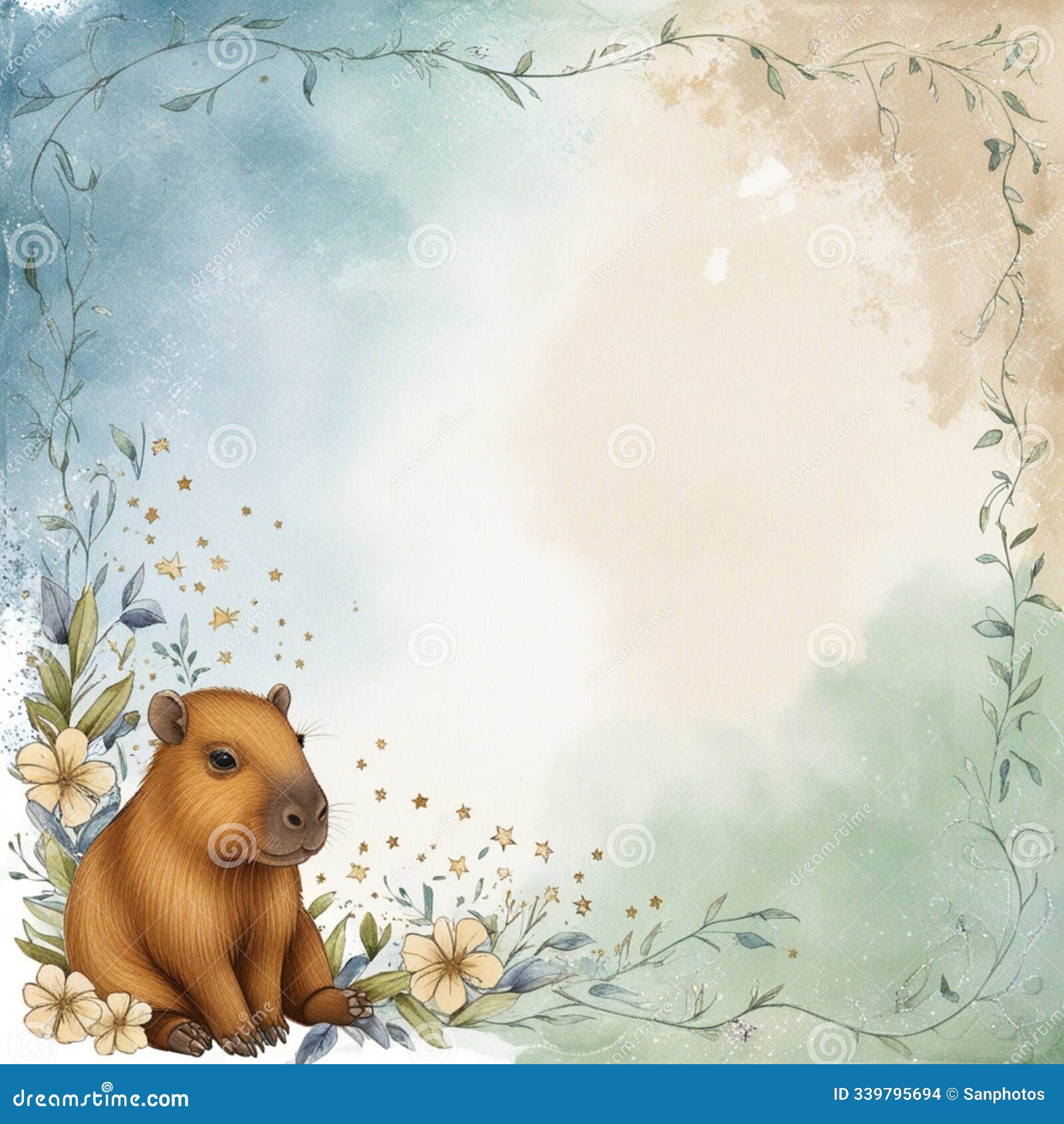 Whimsical Capybara Pup Magic: a Scrapbook Page with Open Space Stock ...