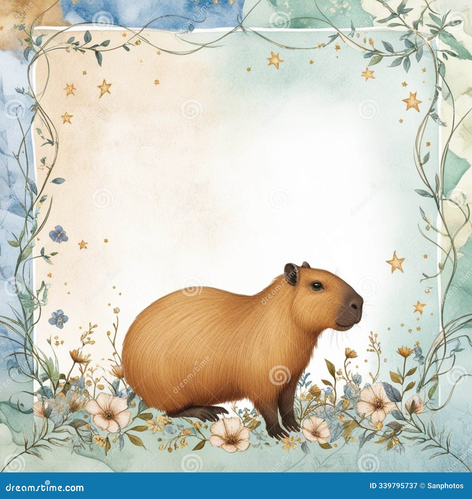 Whimsical Capybara Magic: a Green and Blue Scrapbook Page Stock ...
