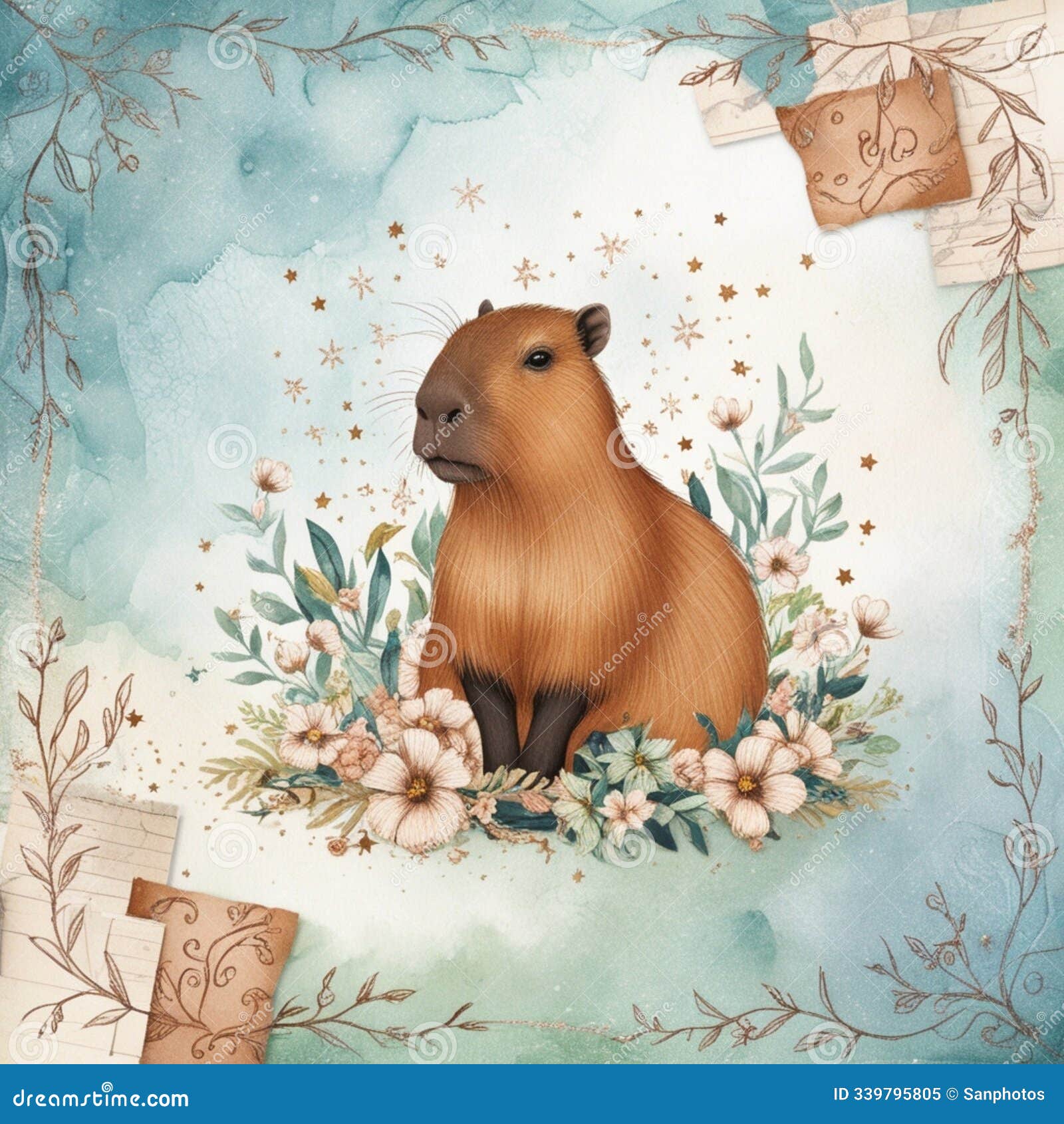 Magical Capybara Dreams: a Whimsical Scrapbook Page Stock Illustration ...