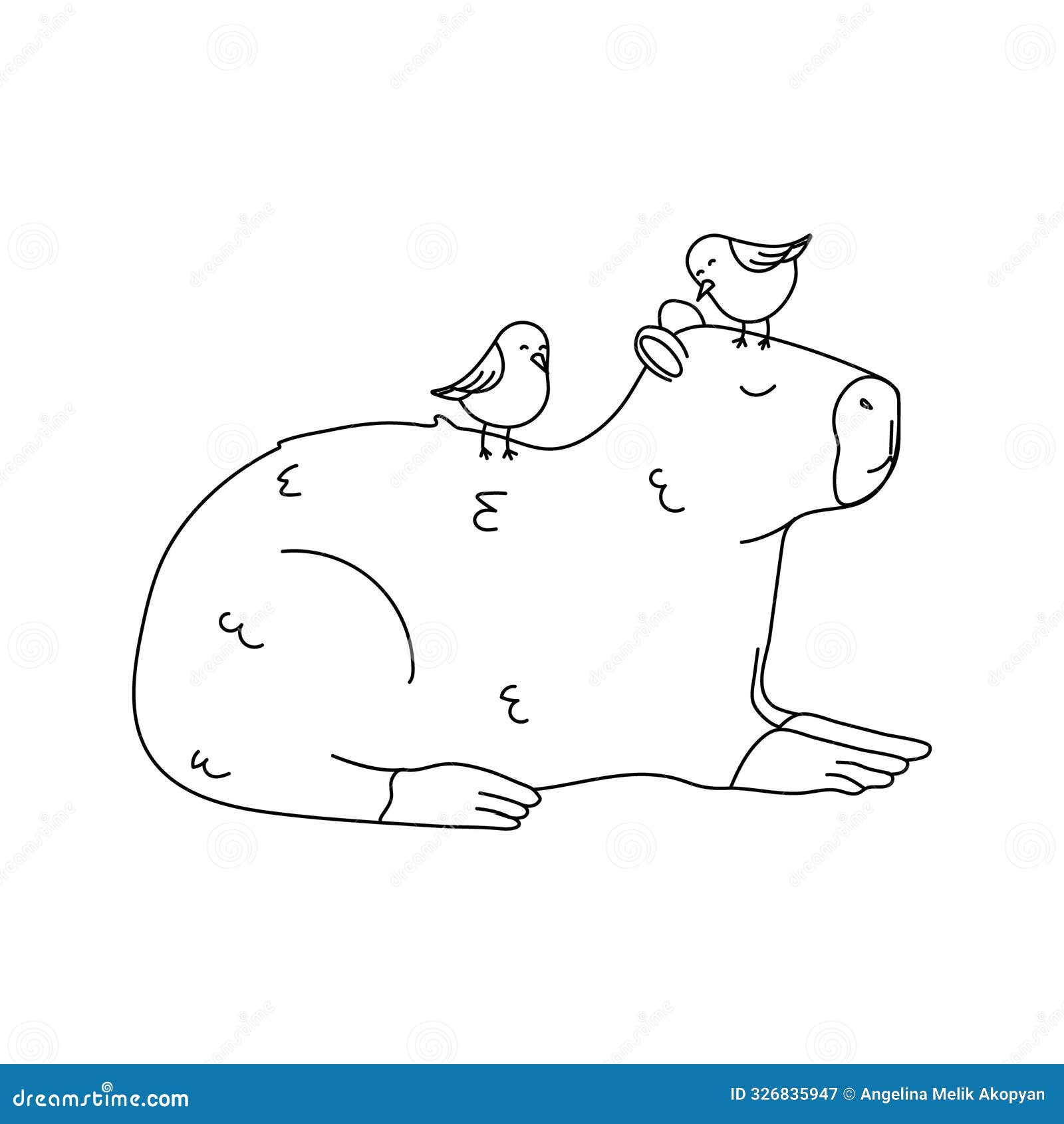 Capybara And Birds On White Background Abstract Illustration. Capybara ...