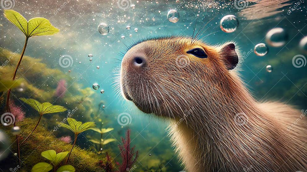Capybara Blowing Bubbles Underwater Stock Illustration - Illustration ...