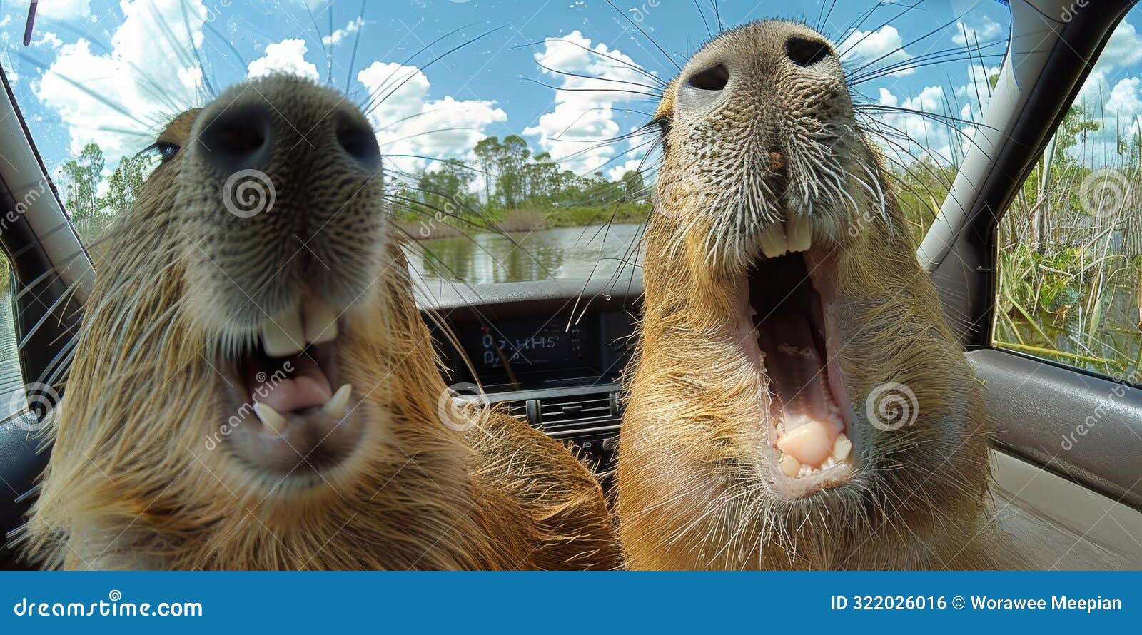 Capybara are in a Car, One of Them is Making a Funny Face. Stock Photo ...