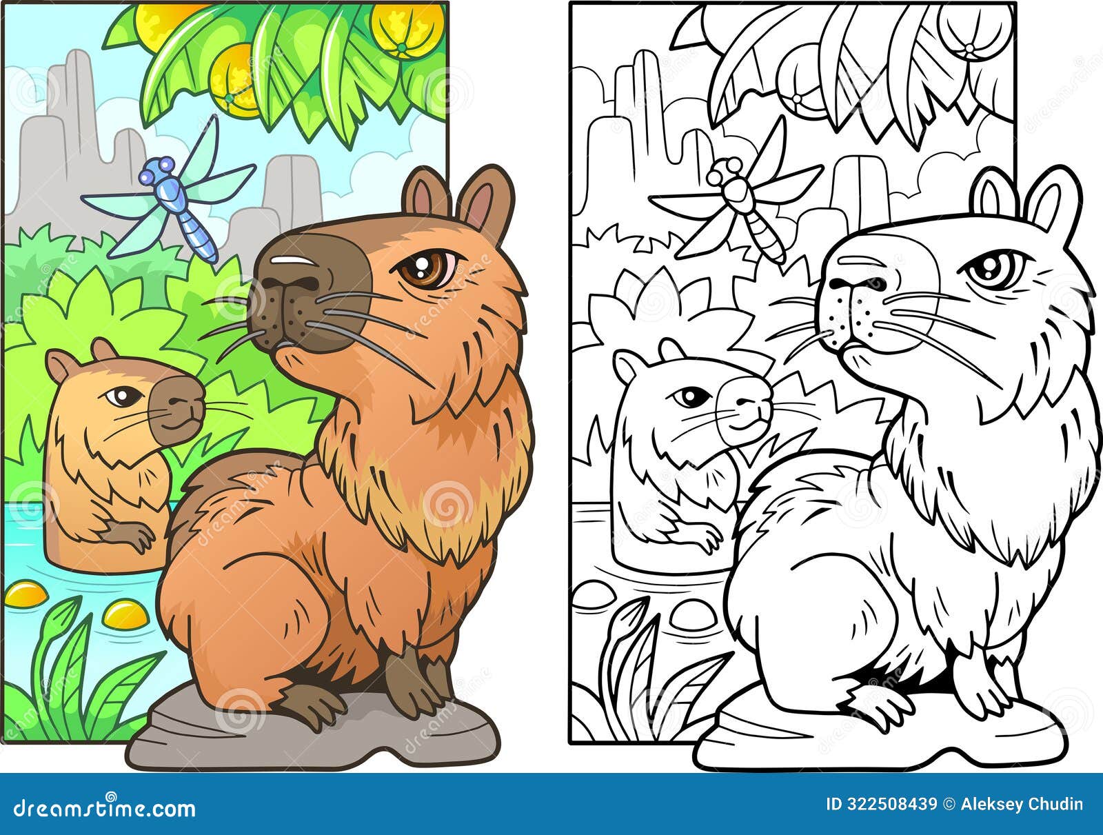 Capybara Coloring Book for Children Stock Illustration - Illustration ...