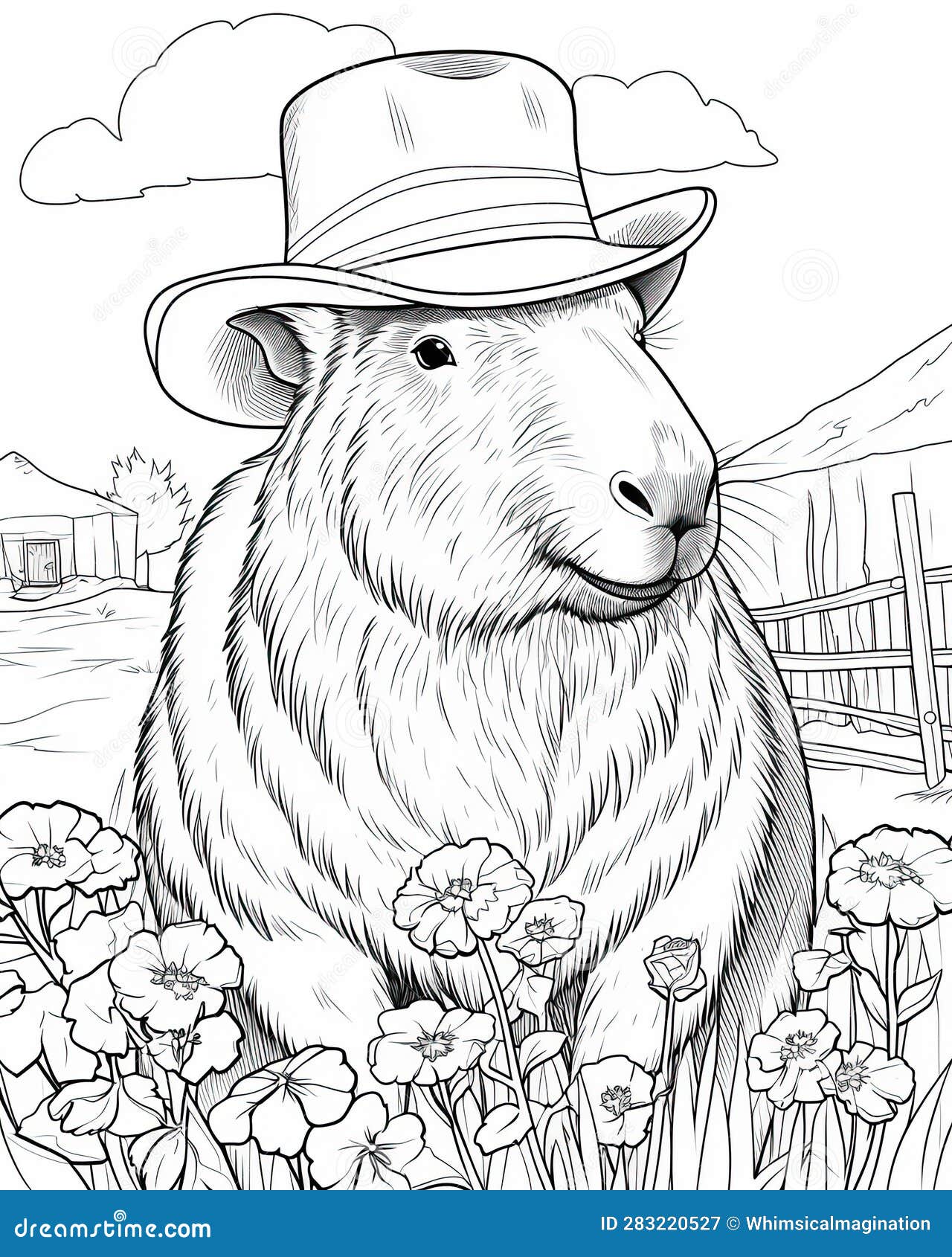 Capybara Coloring Book Page Generative AI Stock Image | CartoonDealer ...