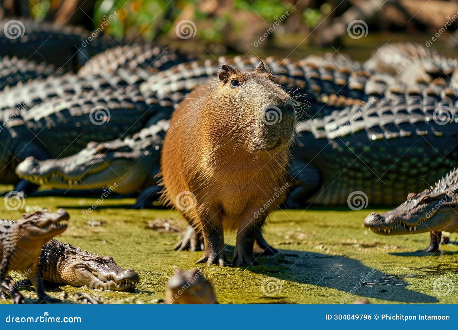 A Capybara among Crocodiles in the River.AI Generative Stock Photo ...