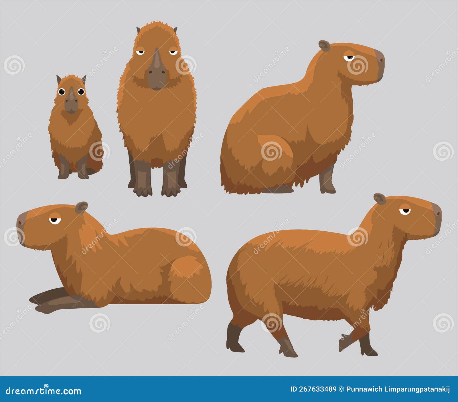 Capybara Cute Cartoon Poses Vector Illustration Set 2 Stock Vector ...
